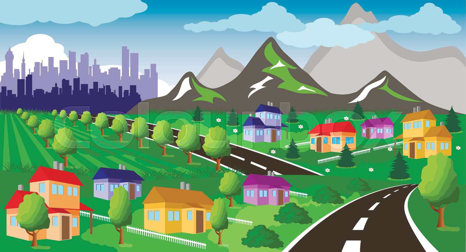 Suburban houses | Stock vector | Colourbox
