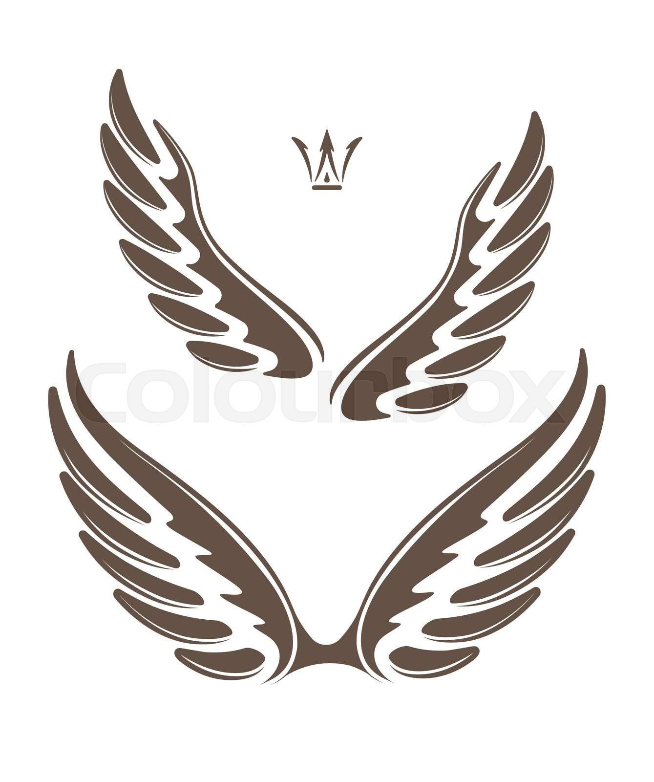 Two pair of decorative vector wings with crown | Stock vector | Colourbox