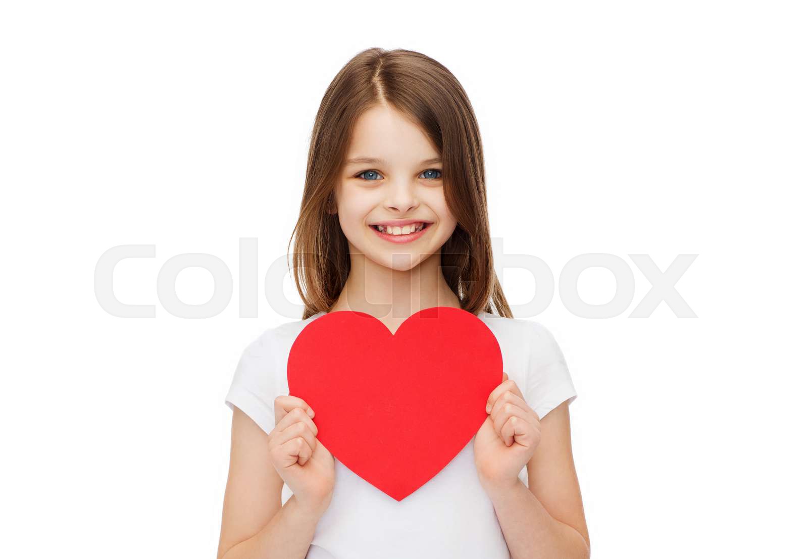 Smiling Little Girl With Red Heart Stock Image Colourbox