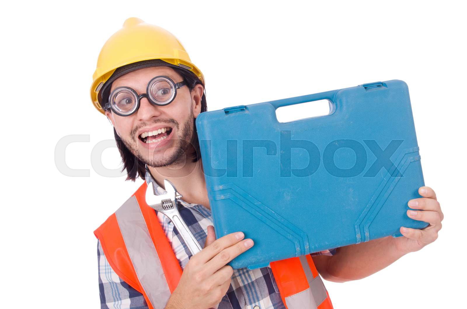 Foreman with tool kit isolated on white | Stock image | Colourbox