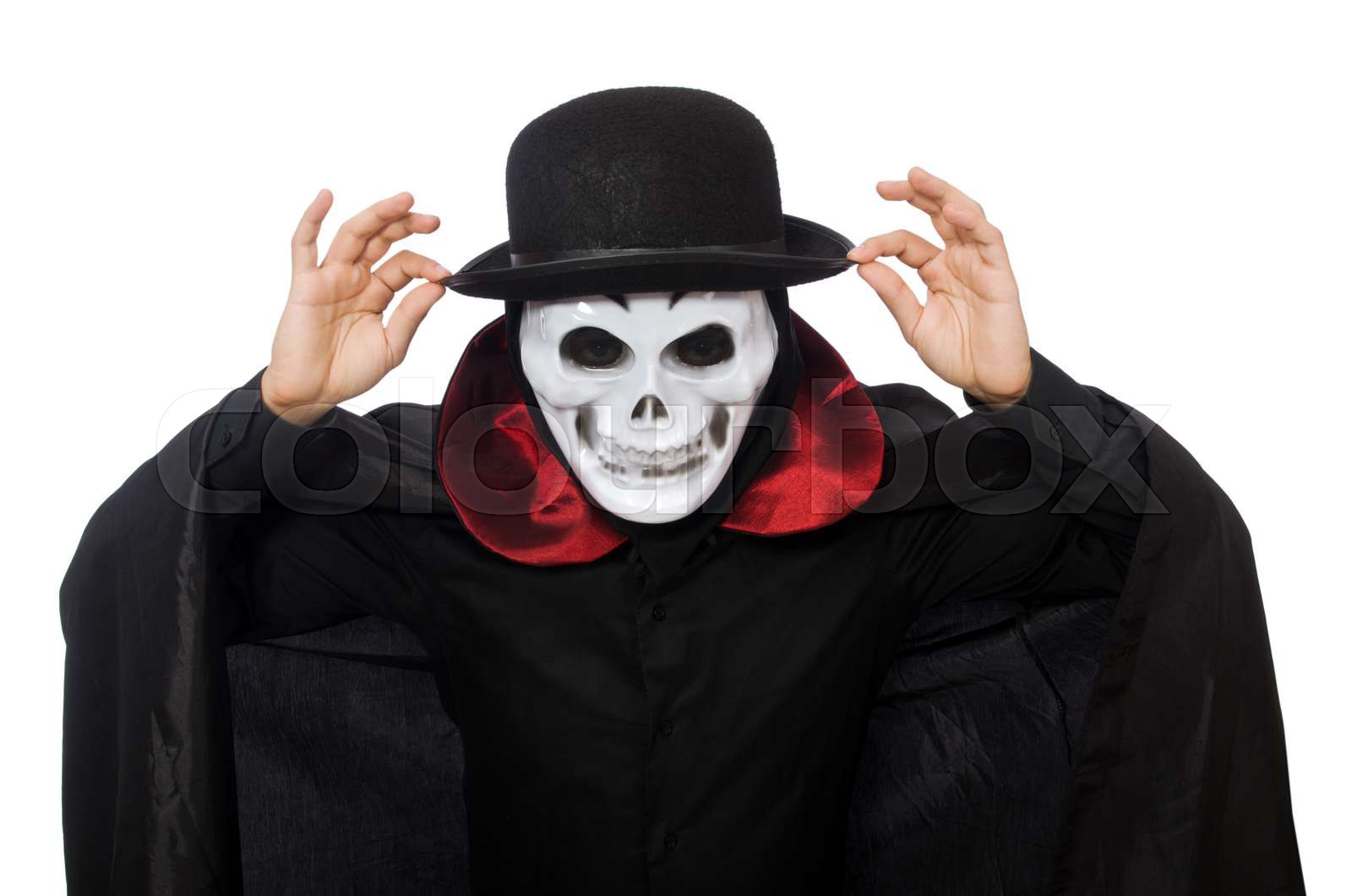 Man in horror costume with mask isolated on white | Stock image | Colourbox