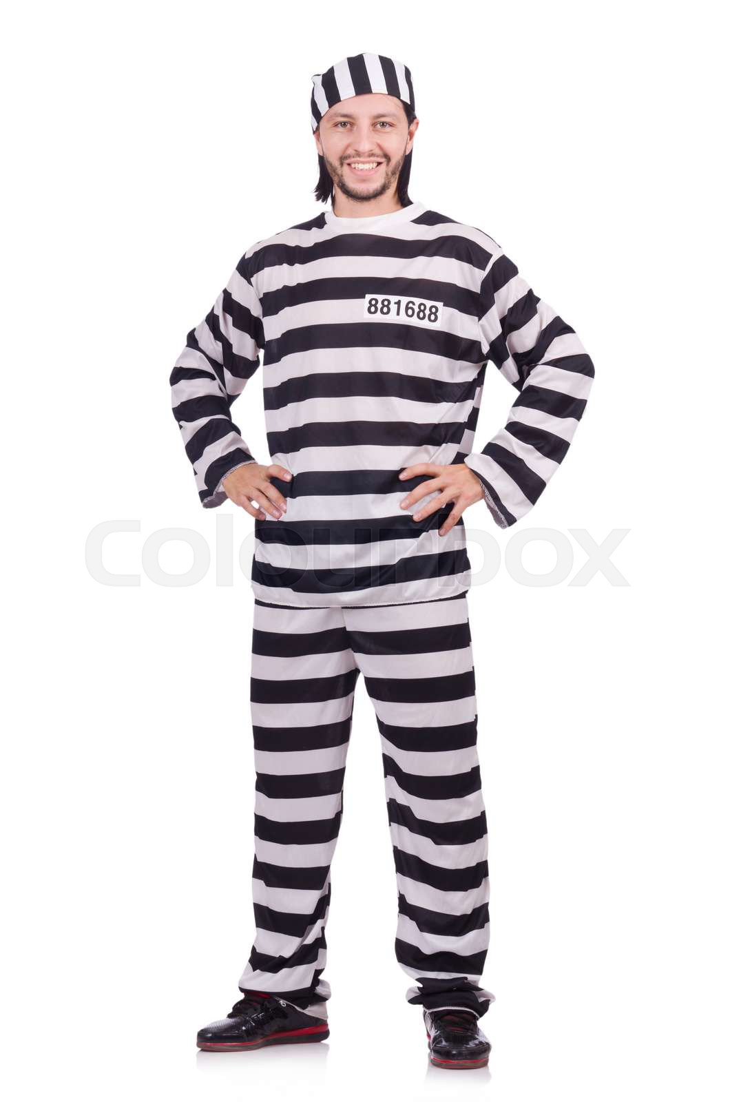 Convict criminal in striped uniform isolated on white | Stock image ...