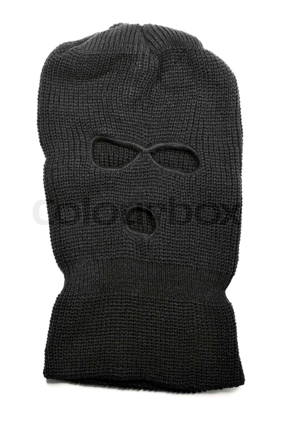 A Black ski mask aka Balaclava isolated on white with natural shadows ...