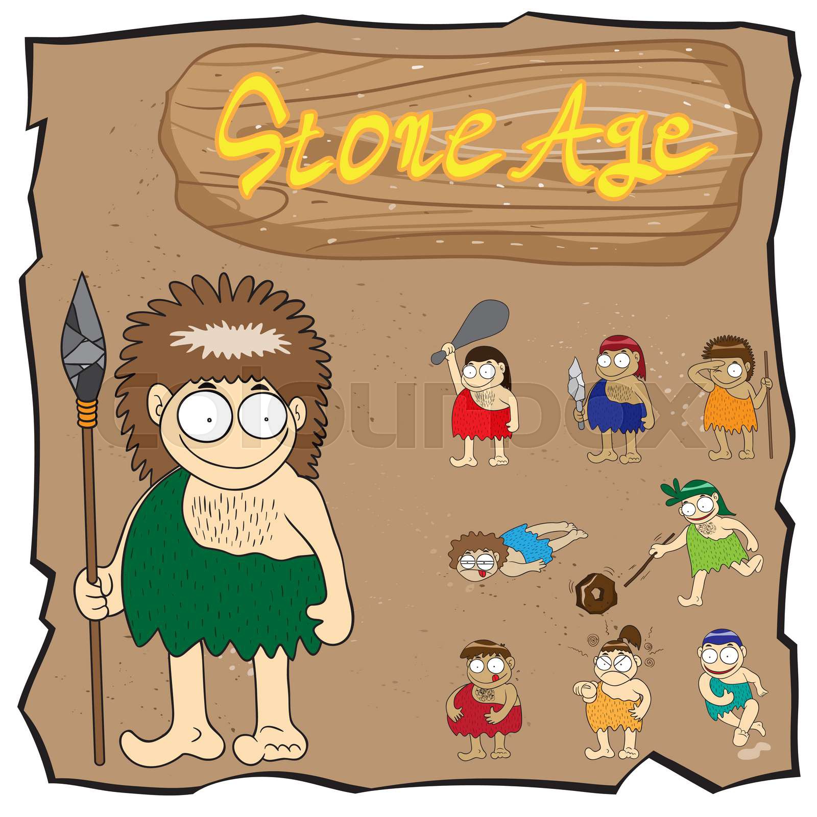 Stone age people cartoon vector | Stock vector | Colourbox