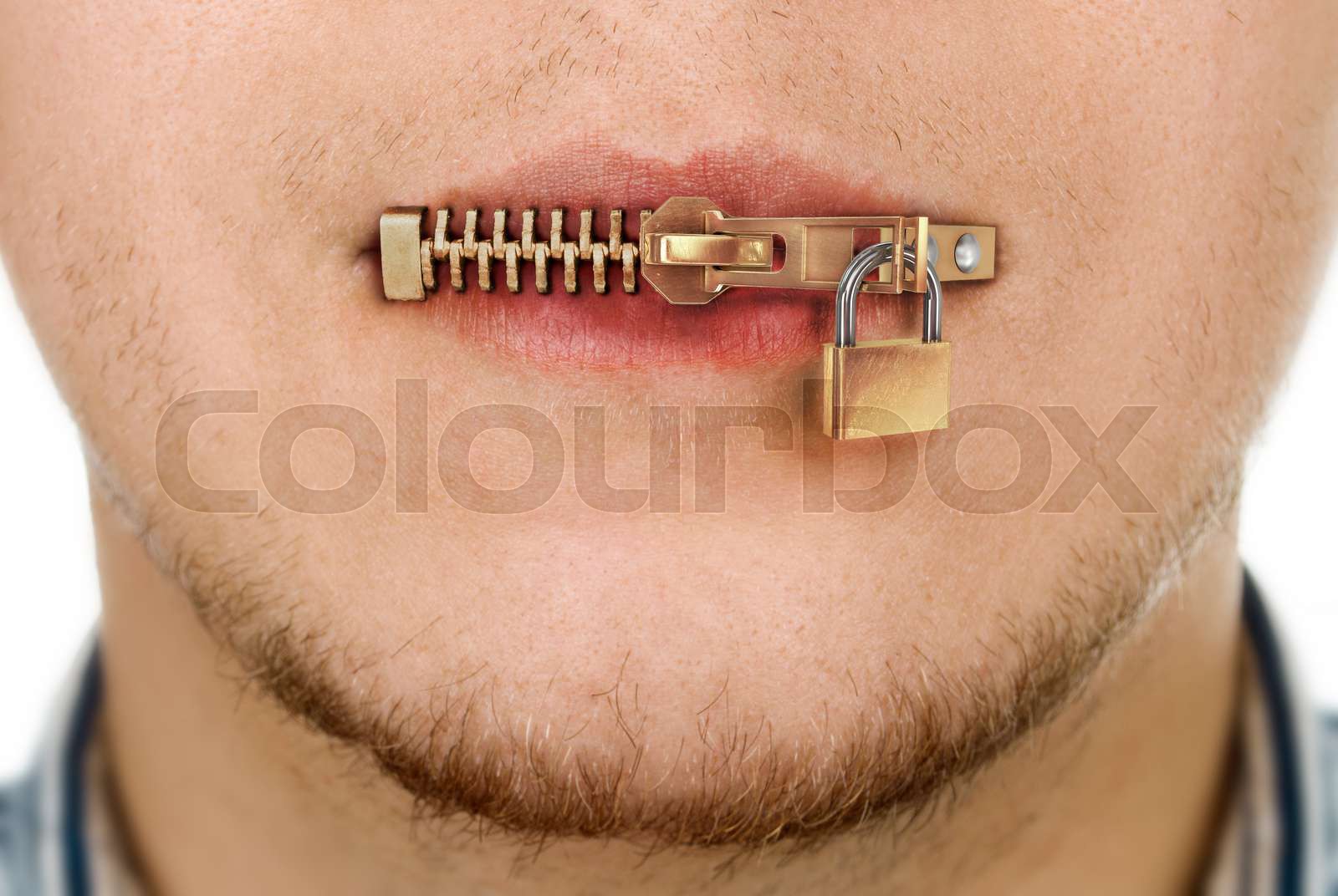 man with zipped mouth | Stock image | Colourbox