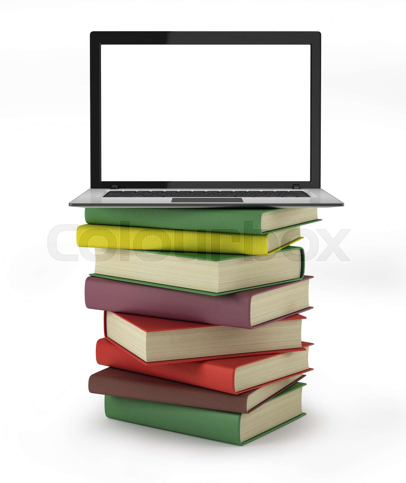 3d laptop on top of a pile of books | Stock image | Colourbox