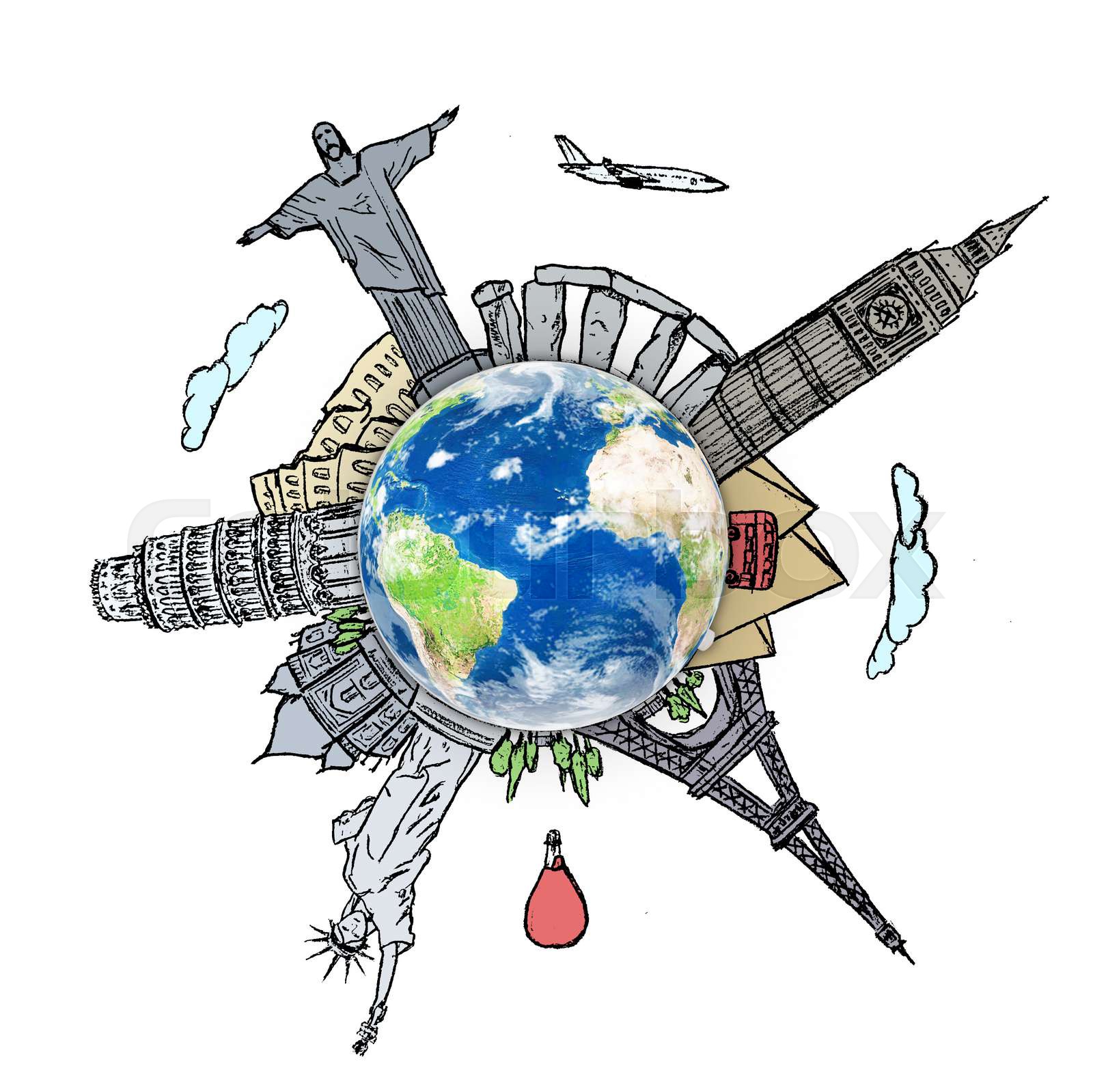 drawing the dream travel around the world in a whiteboard | Stock image ...