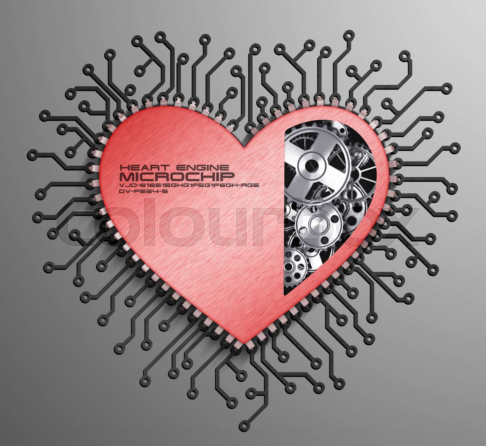 CPU. Gears inside heart processor. 3d | Stock image | Colourbox