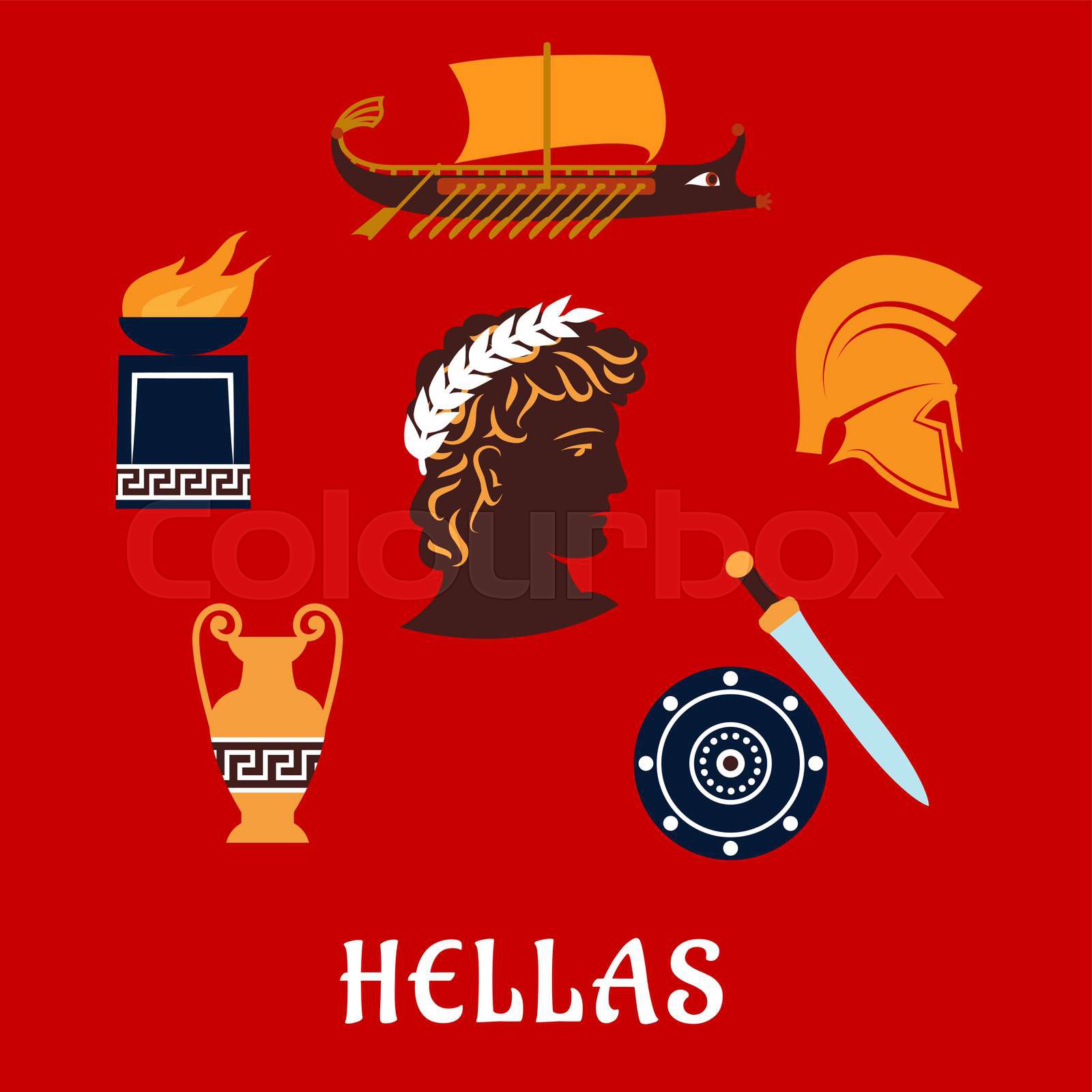 Traditional symbols of Greece in flat style | Stock vector | Colourbox