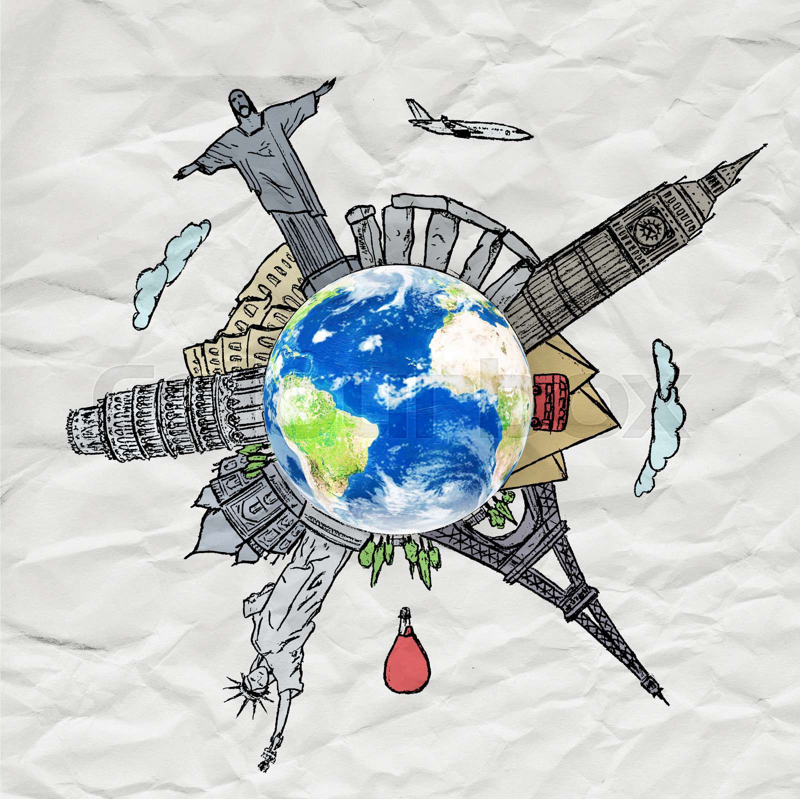 drawing the dream travel around the world in a whiteboard | Stock image ...