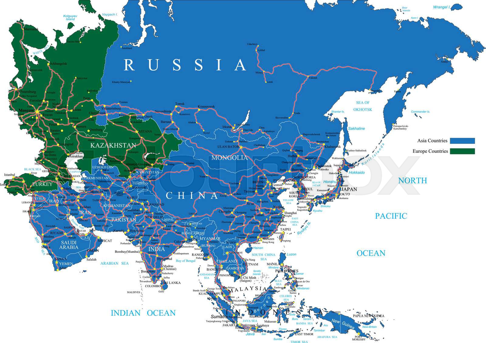 Asia road map | Stock vector | Colourbox