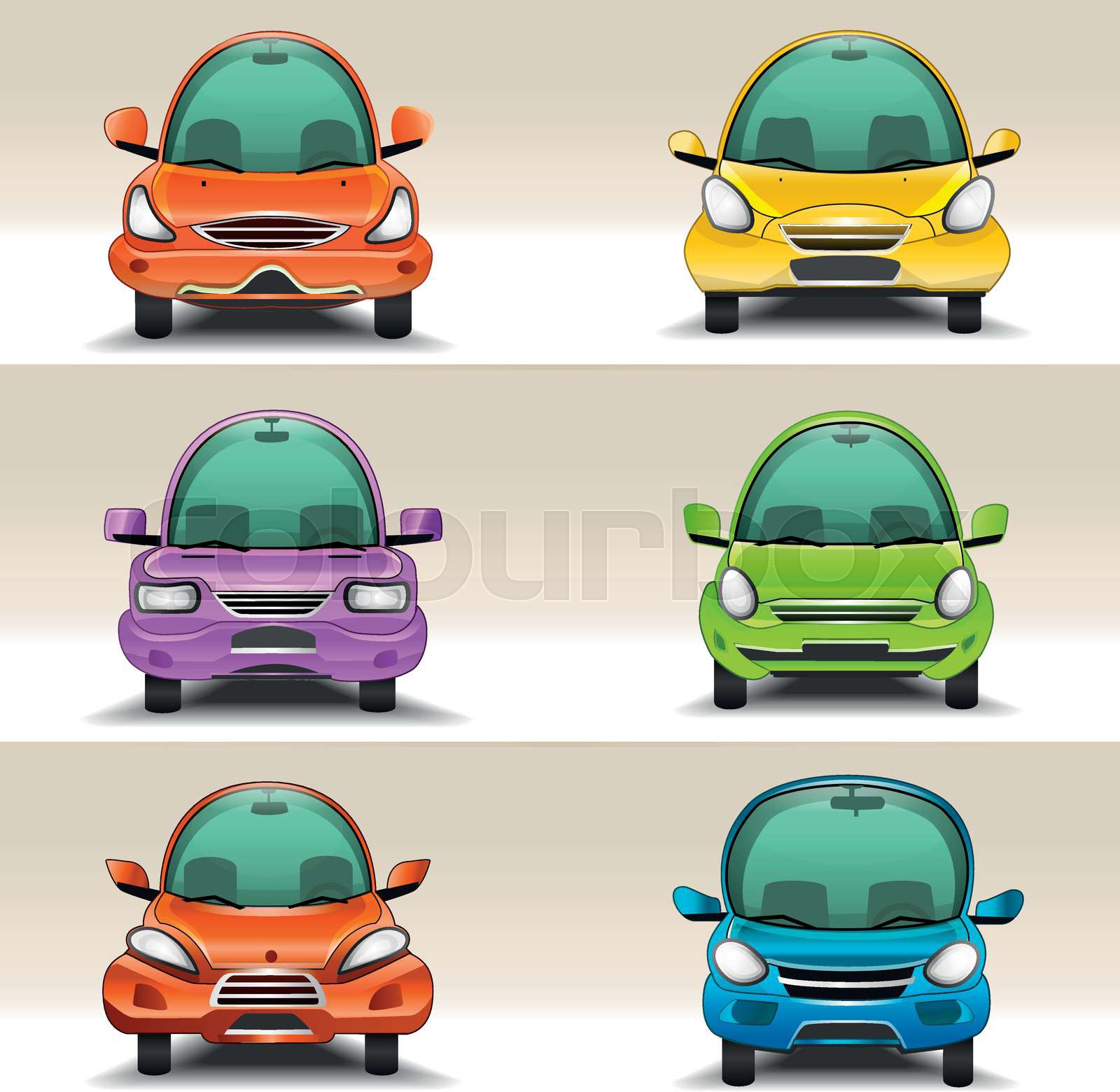 Colorful cartoon cars front view vector | Stock vector | Colourbox