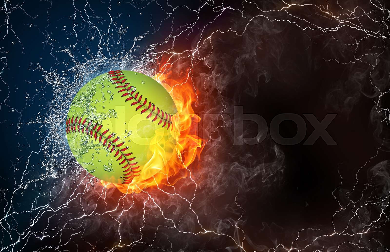Baseball ball in fire and water | Stock image | Colourbox