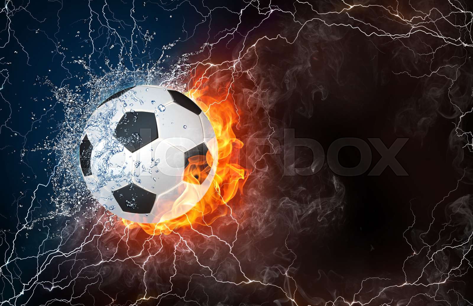 Soccer ball in fire and water | Stock image | Colourbox