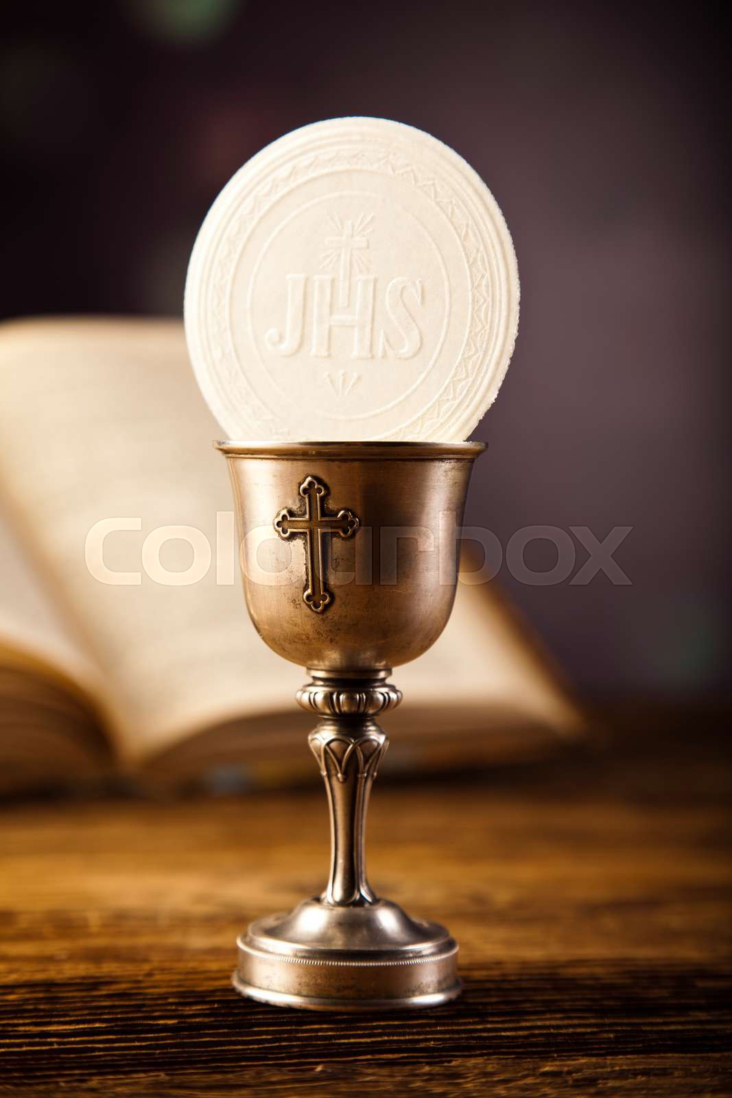 Holy Communion Bread, Wine, bright background, saturated concept ...