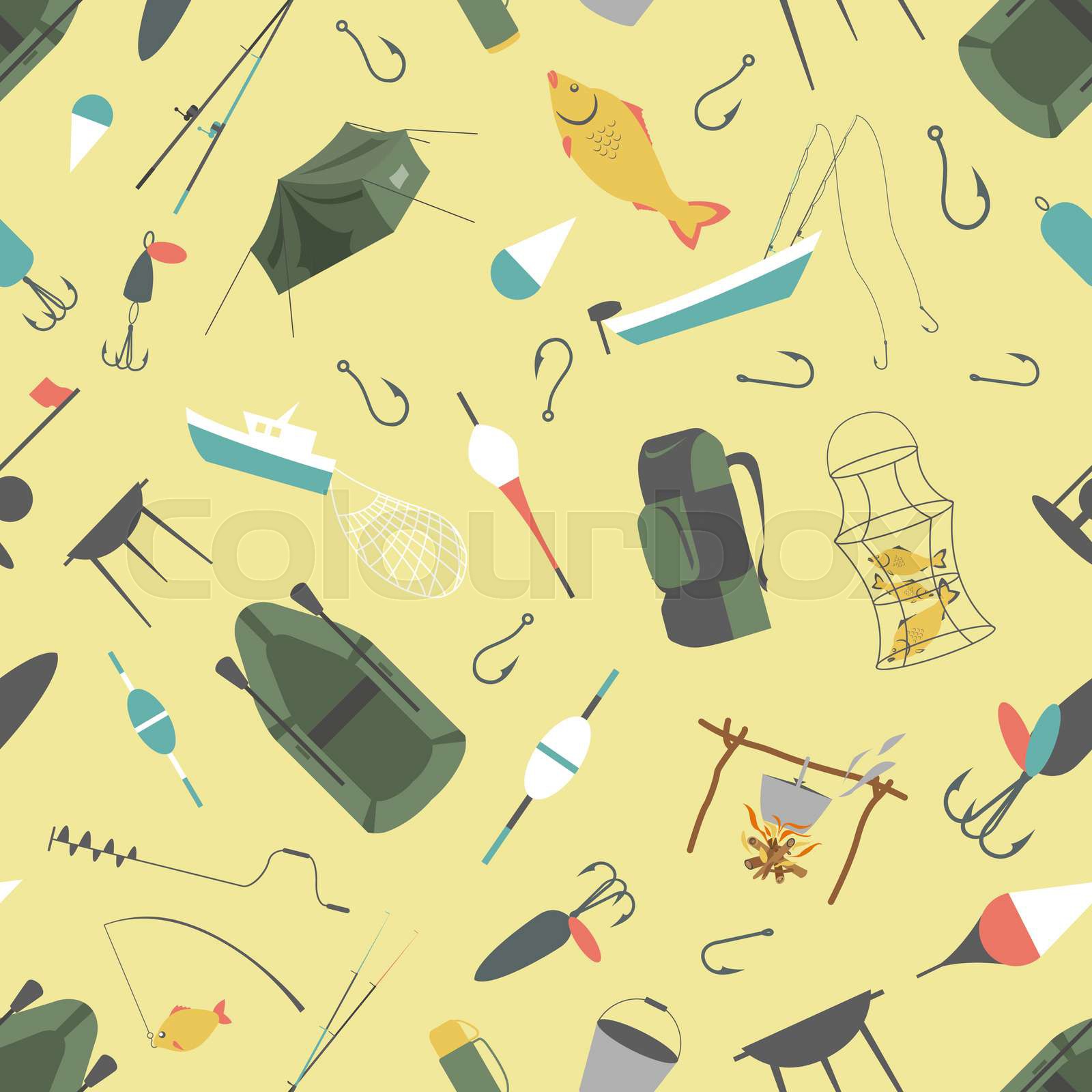 Fishing seamless pattern. Fishing design elements. | Stock vector ...