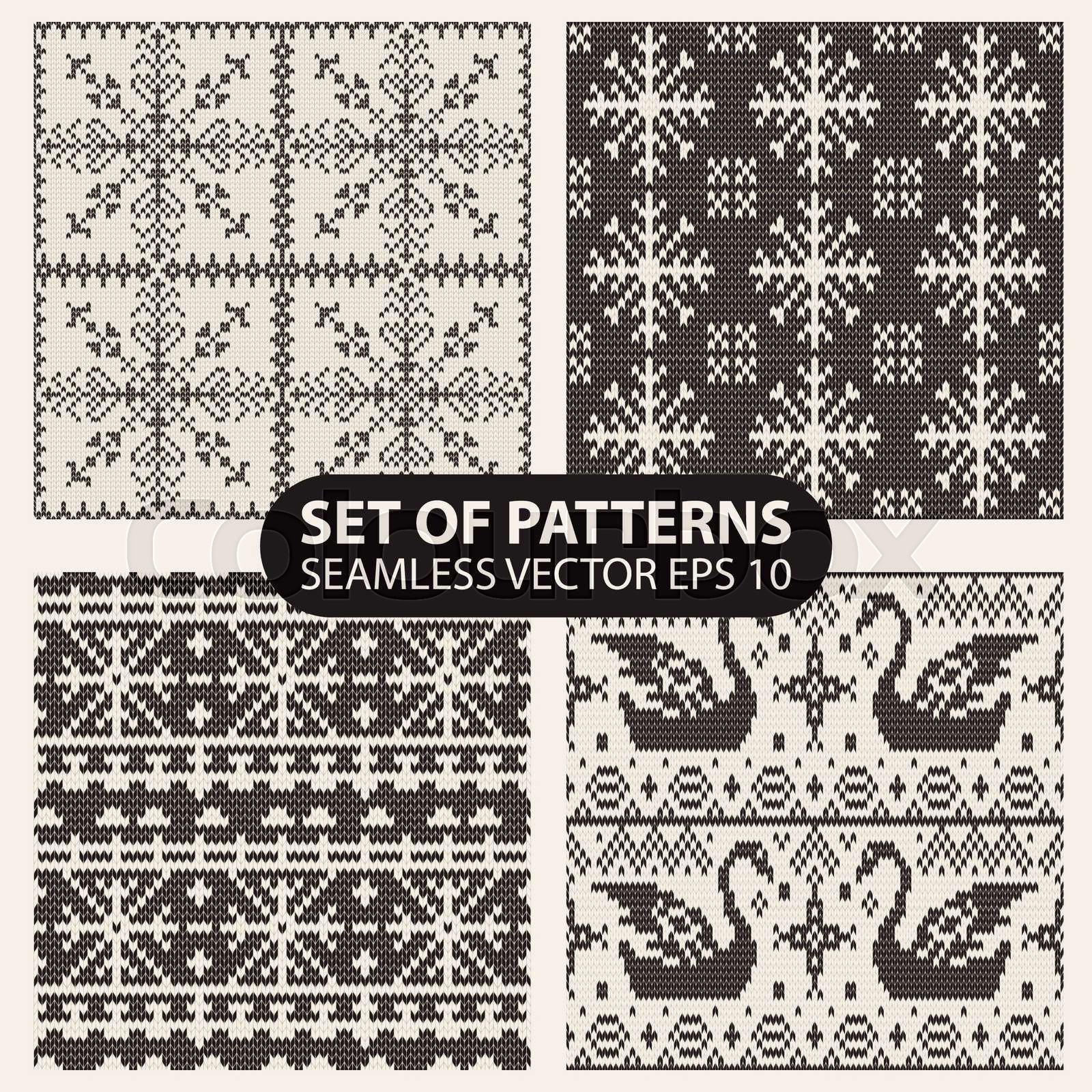 set of seamless knitted patterns graphics | Stock vector | Colourbox