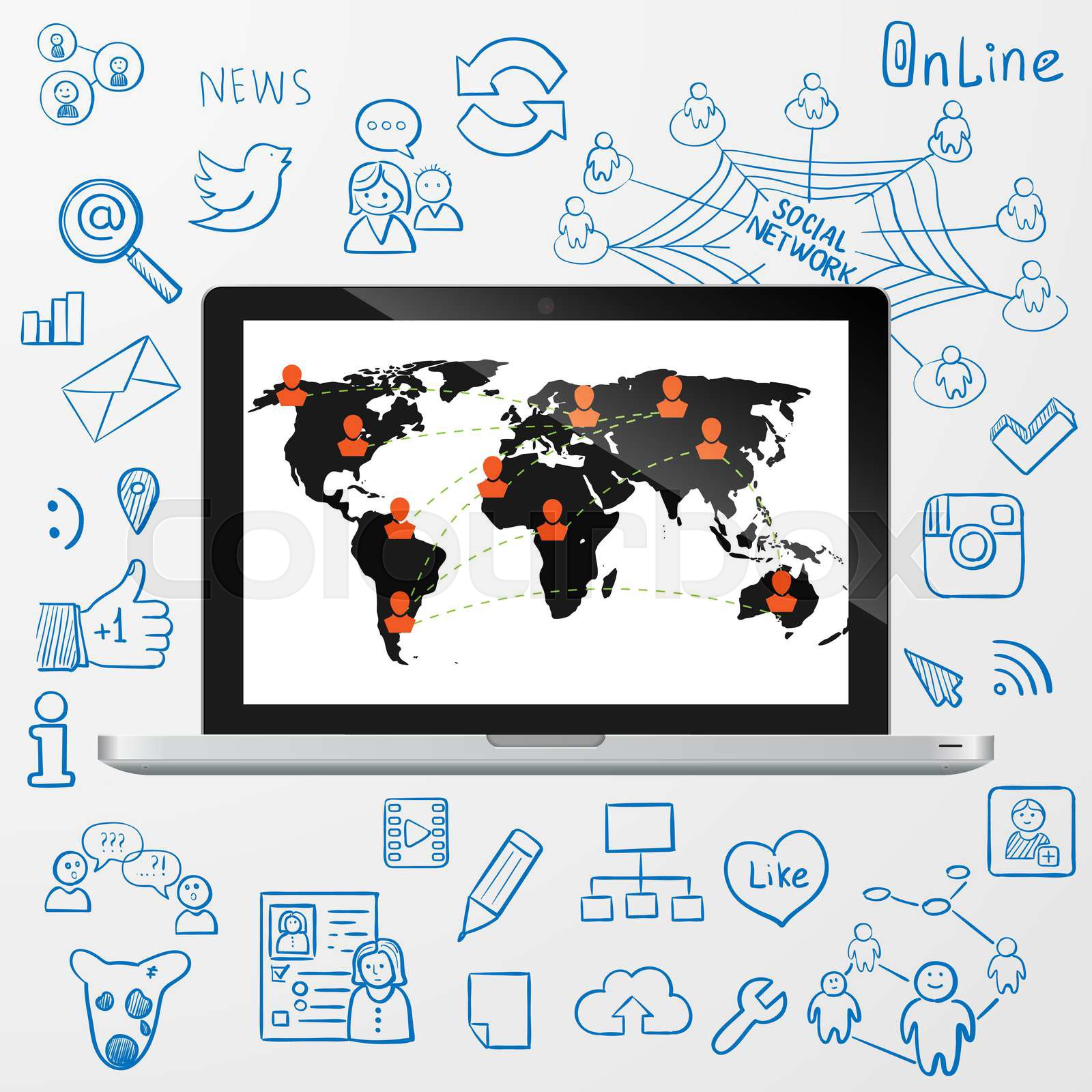 Laptop social media design | Stock vector | Colourbox