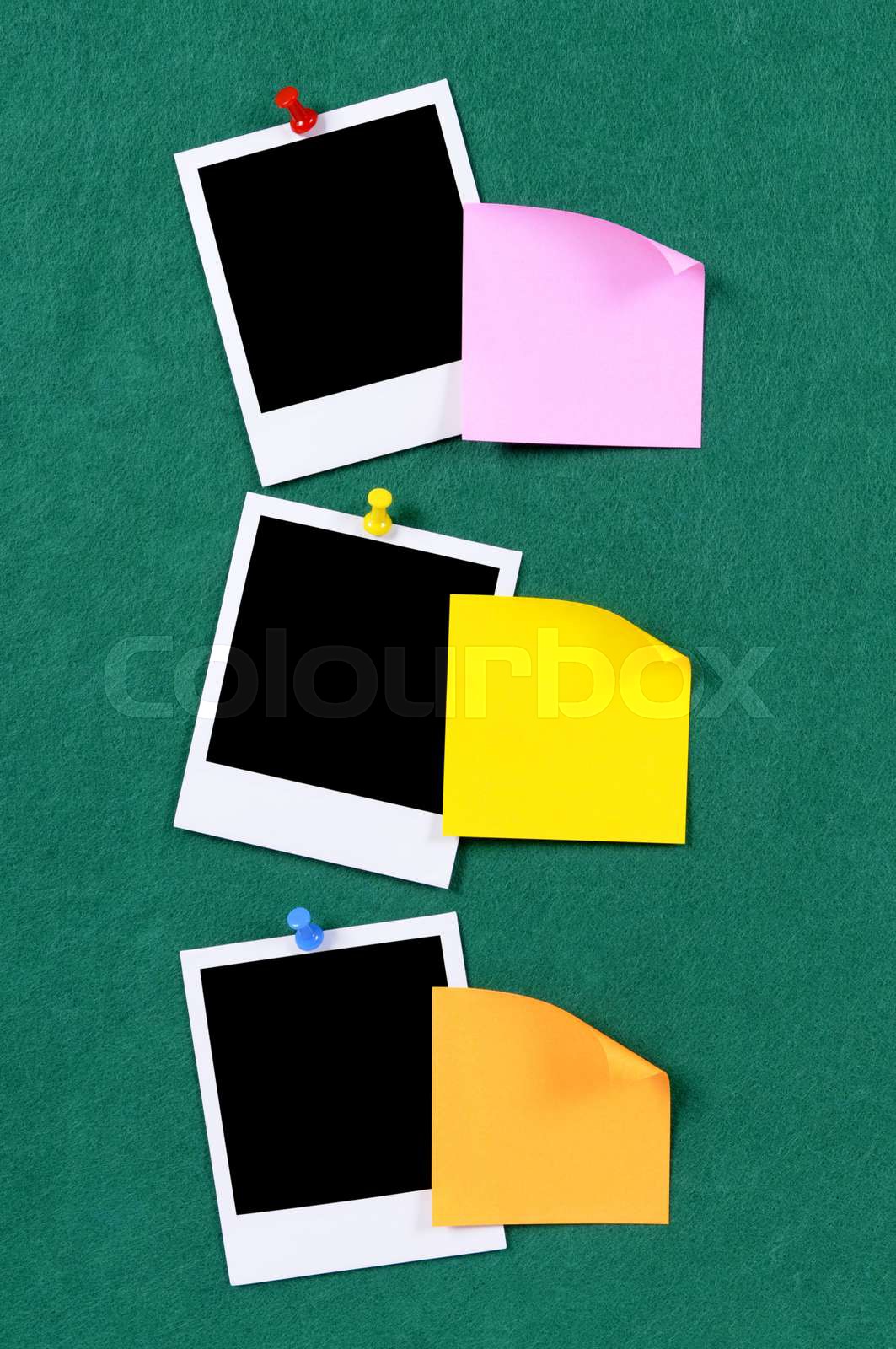 Blank photo prints with sticky notes | Stock image | Colourbox