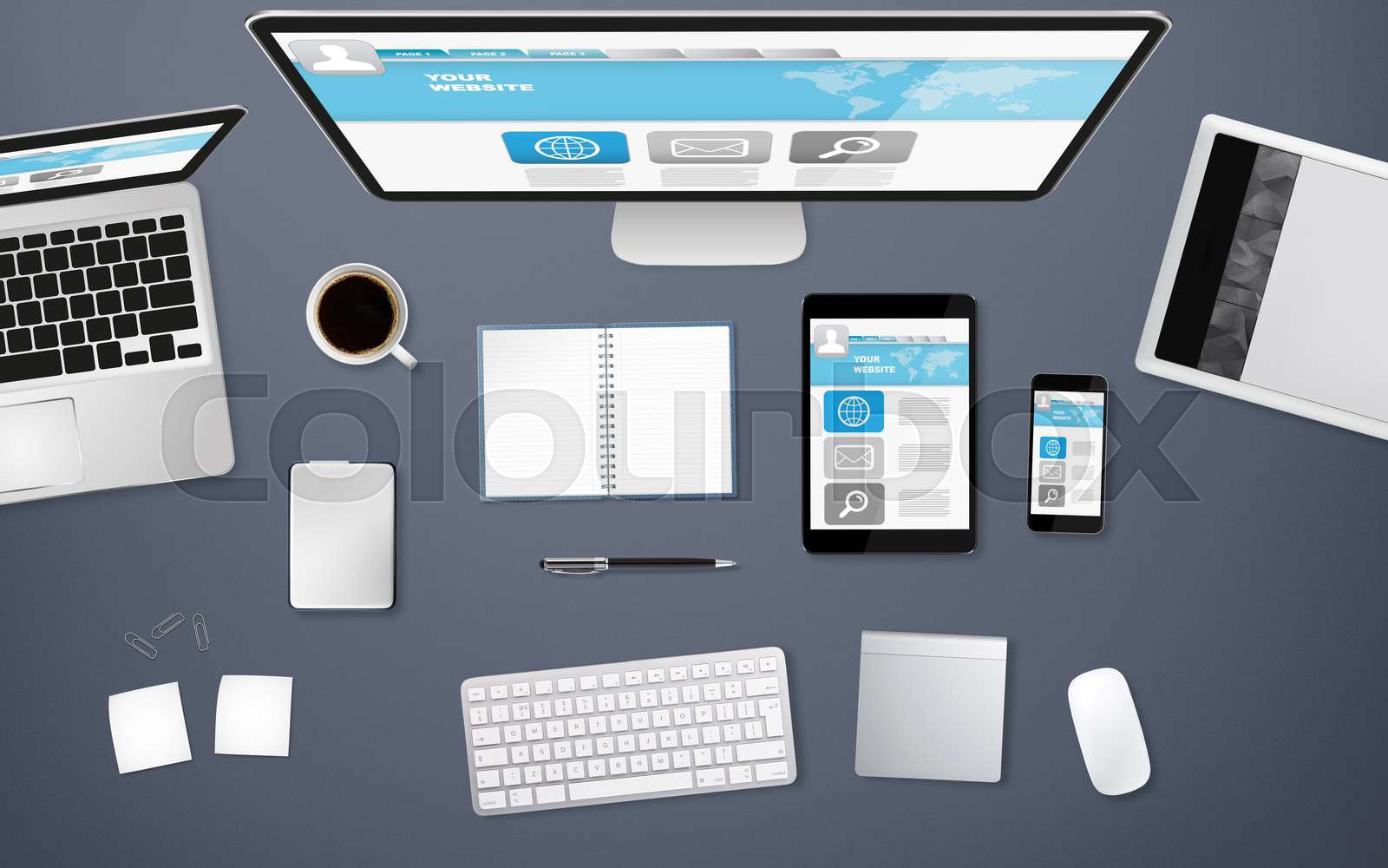 Workplace with tech device | Stock image | Colourbox