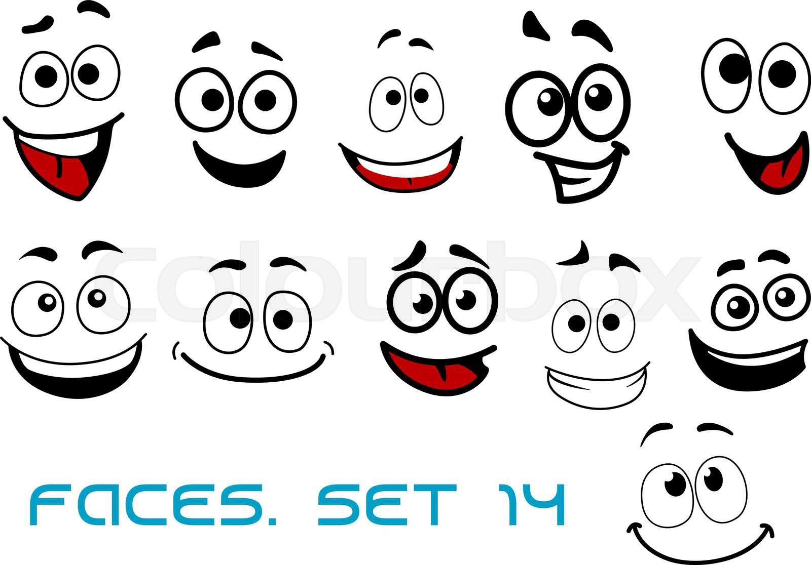 Cartoon faces with happiness and joyful expressions | Stock vector ...