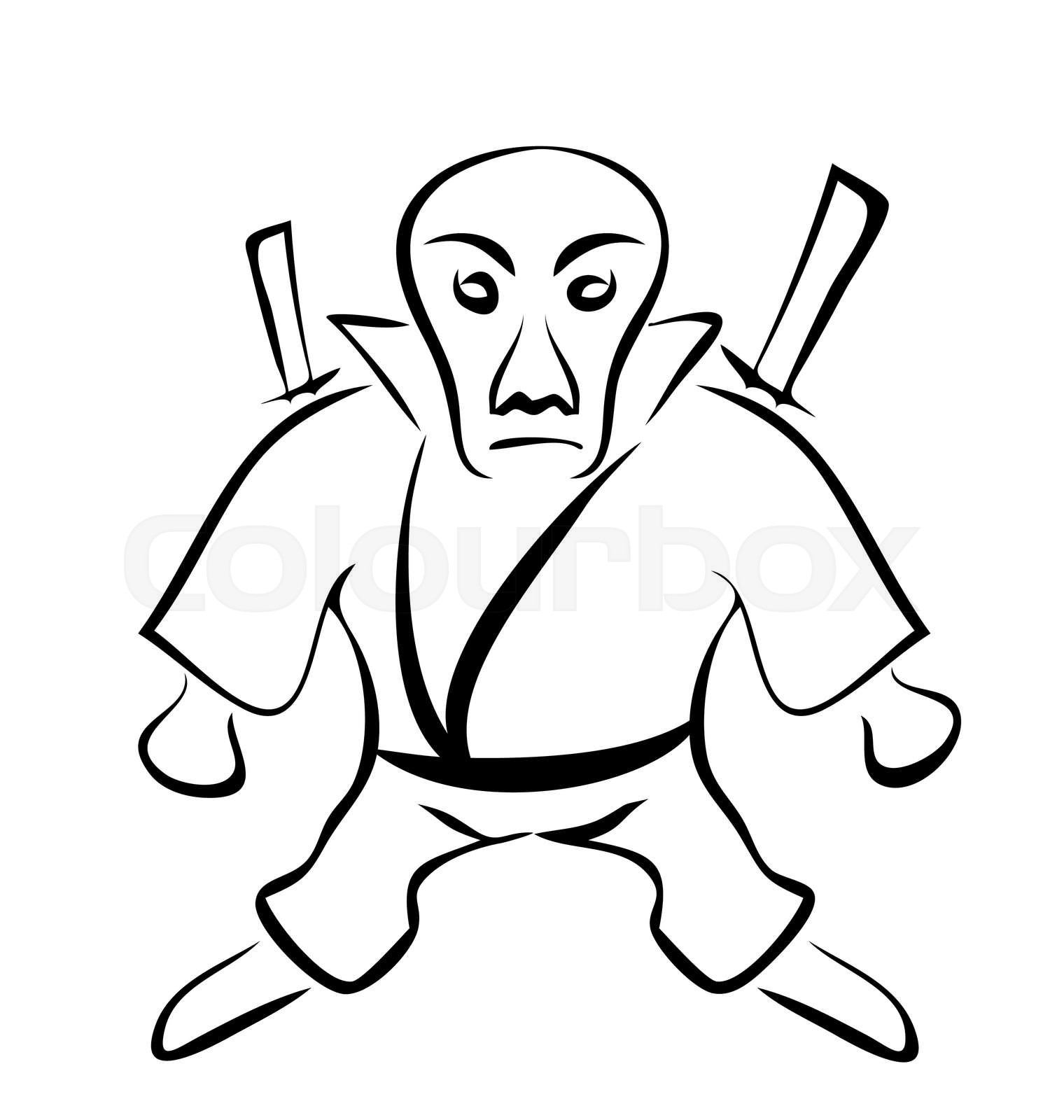 Sketch of Character Ninja, Isolated on White Background, Hand-drawn ...