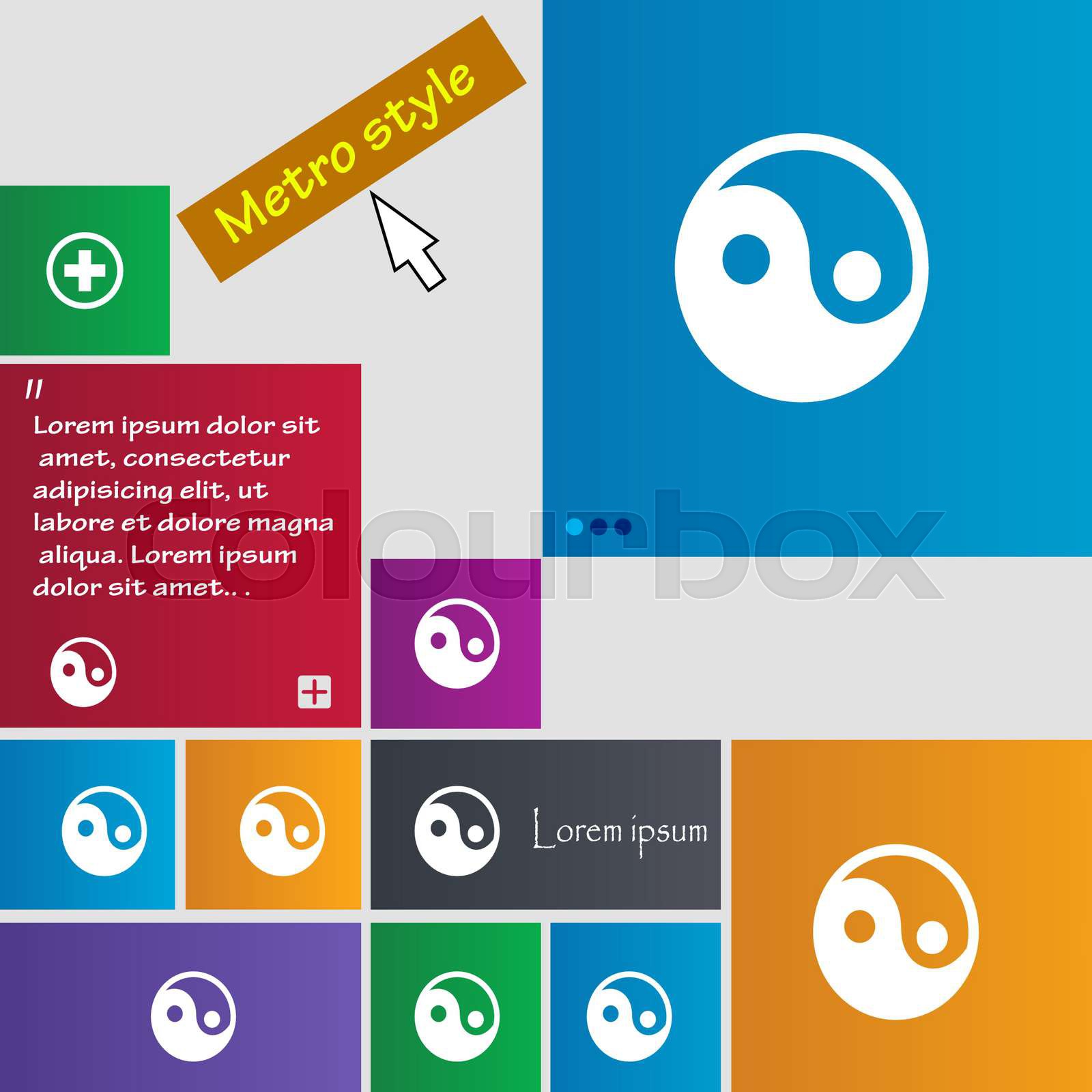 Ying yang icon sign. Metro style buttons. Modern interface website buttons with cursor pointer ...