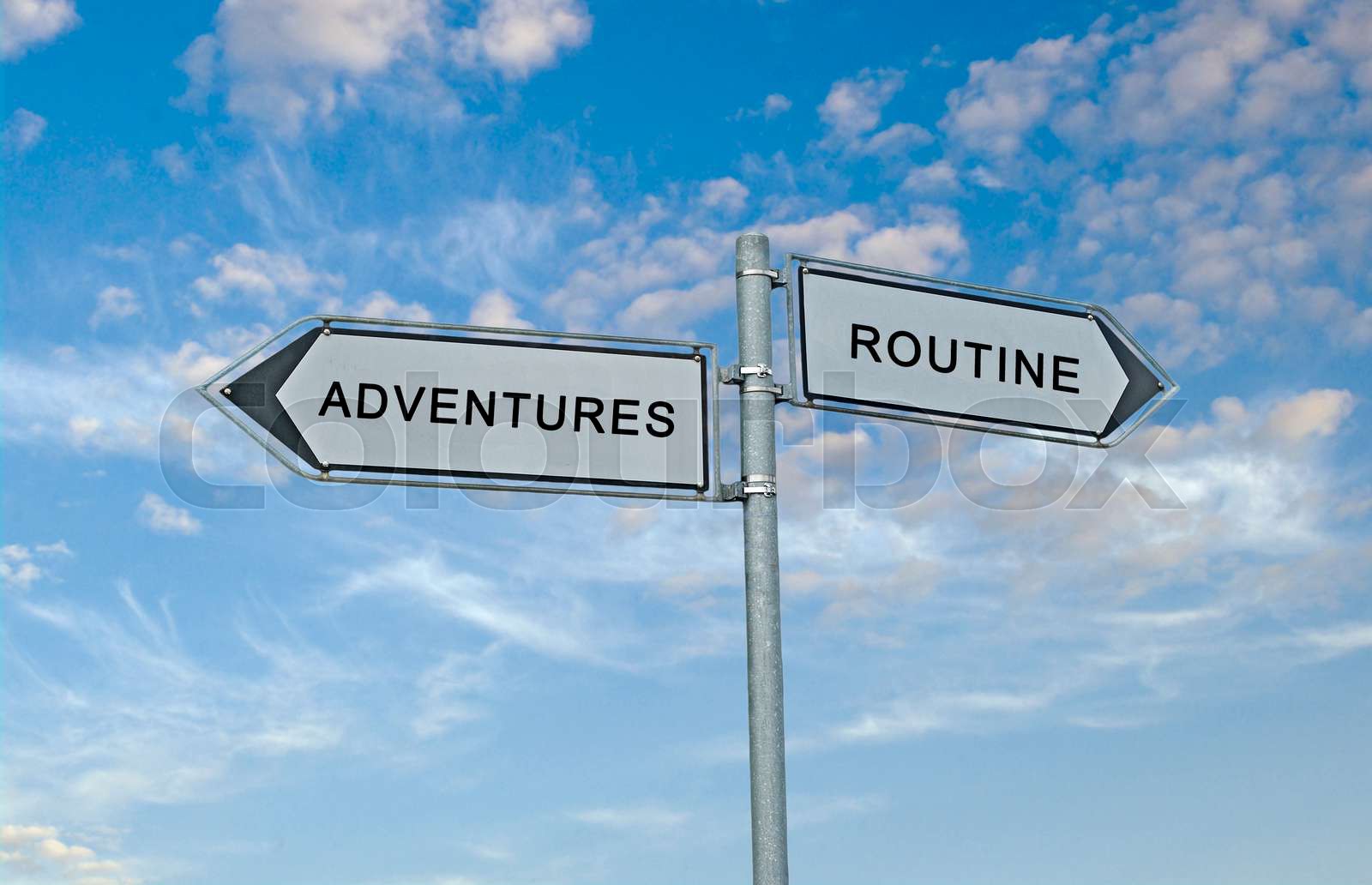 Road Signs to adventure and routine | Stock image | Colourbox
