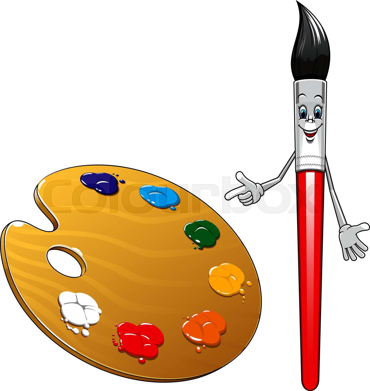 Cartoon paintbrush character with art palette | Stock vector | Colourbox