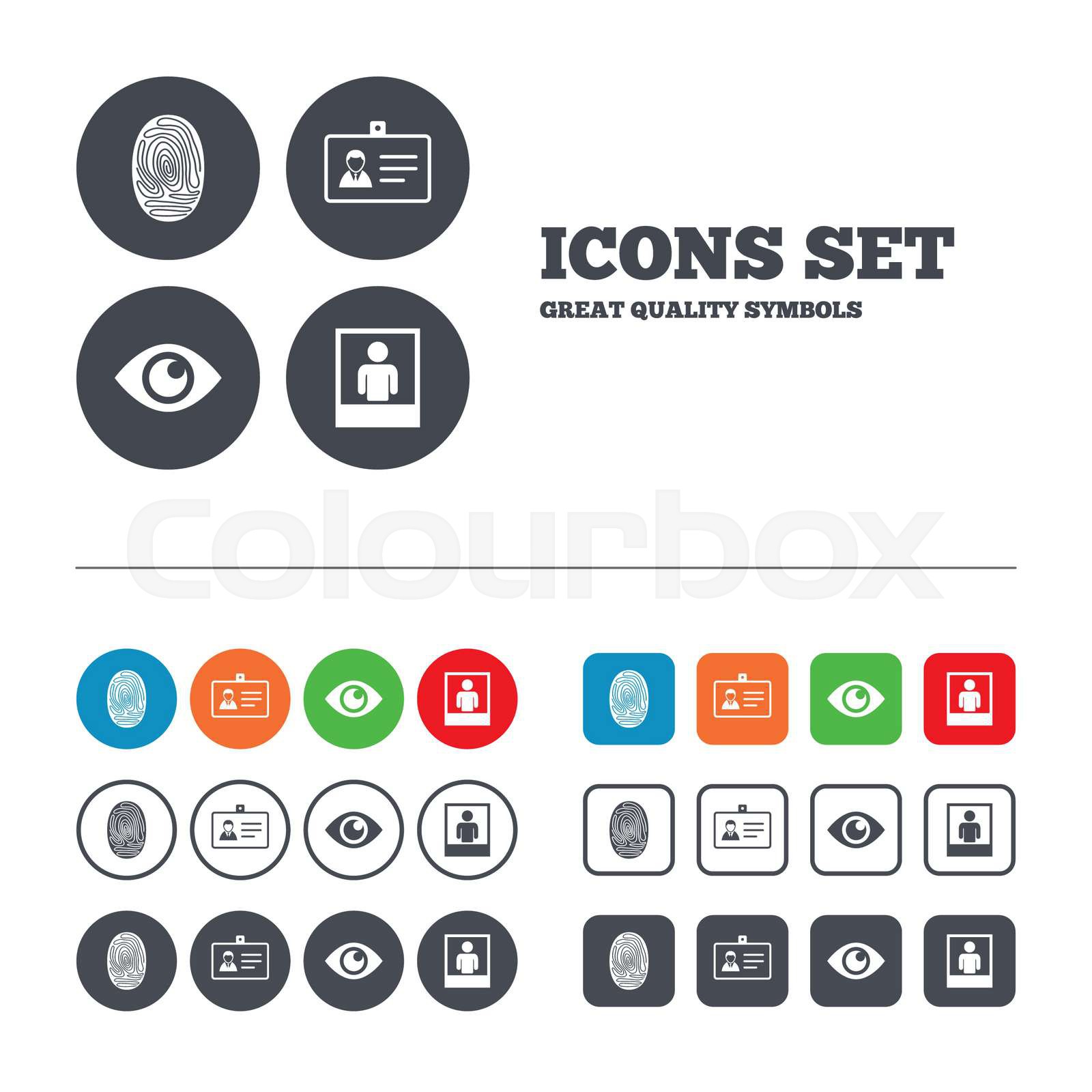 Identity ID card badge icons. Eye symbol. | Stock vector | Colourbox