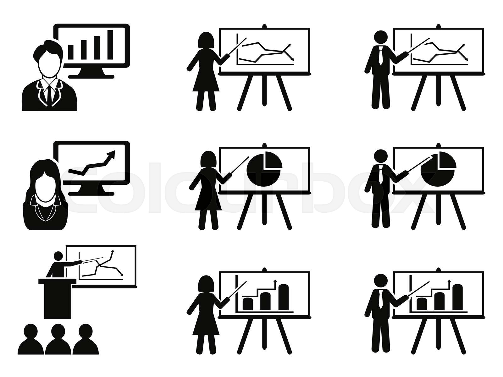 black Business lecture seminar meeting Presentation icons set | Stock ...