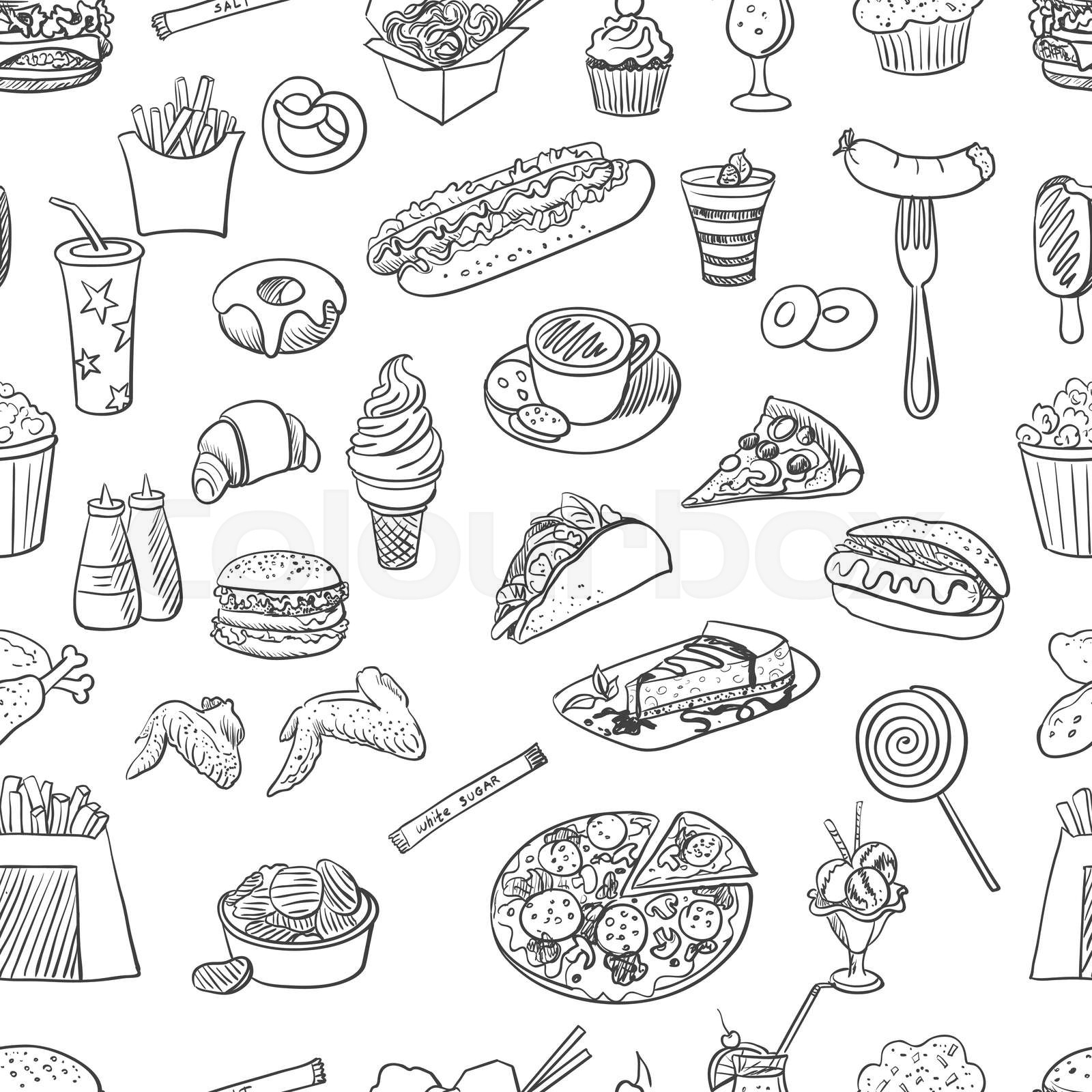 Hand drawn fast food pattern | Stock vector | Colourbox