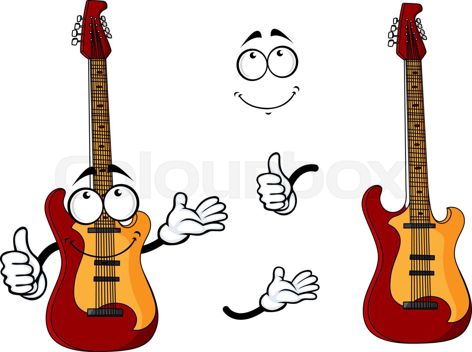 Smiling cartoon guitar character with arms | Stock vector | Colourbox