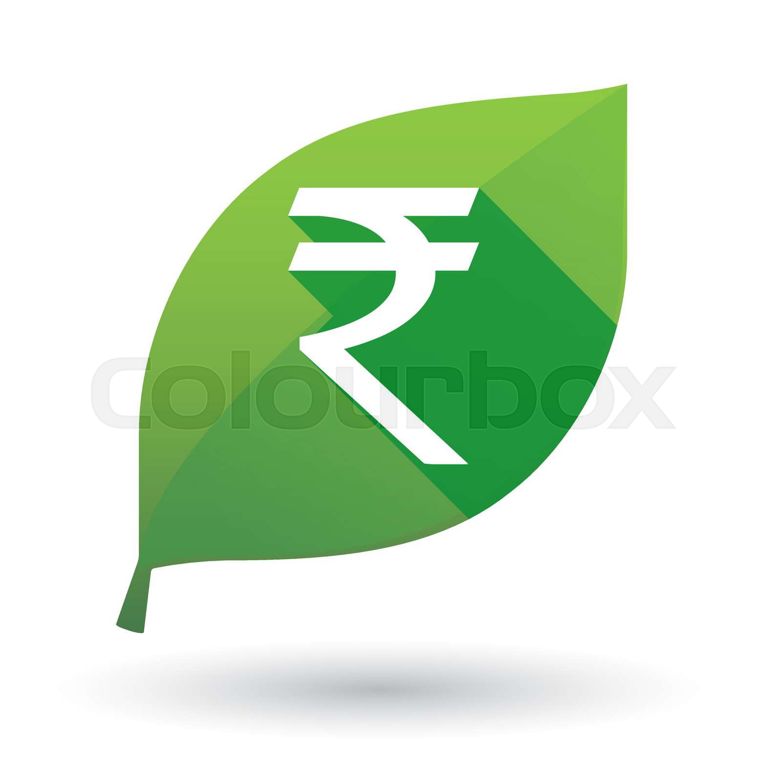 Green leaf icon with a rupee sign | Stock vector | Colourbox
