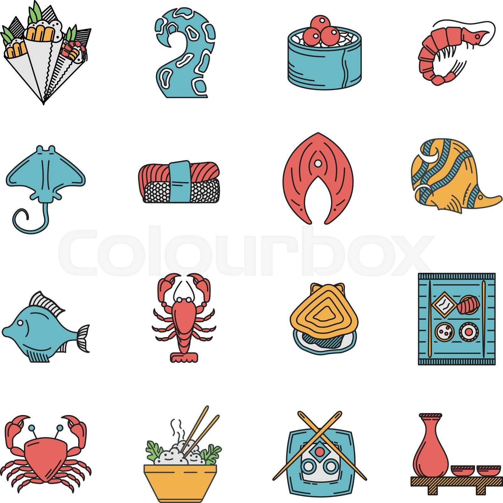 Flat vector icons for seafood menu | Stock vector | Colourbox