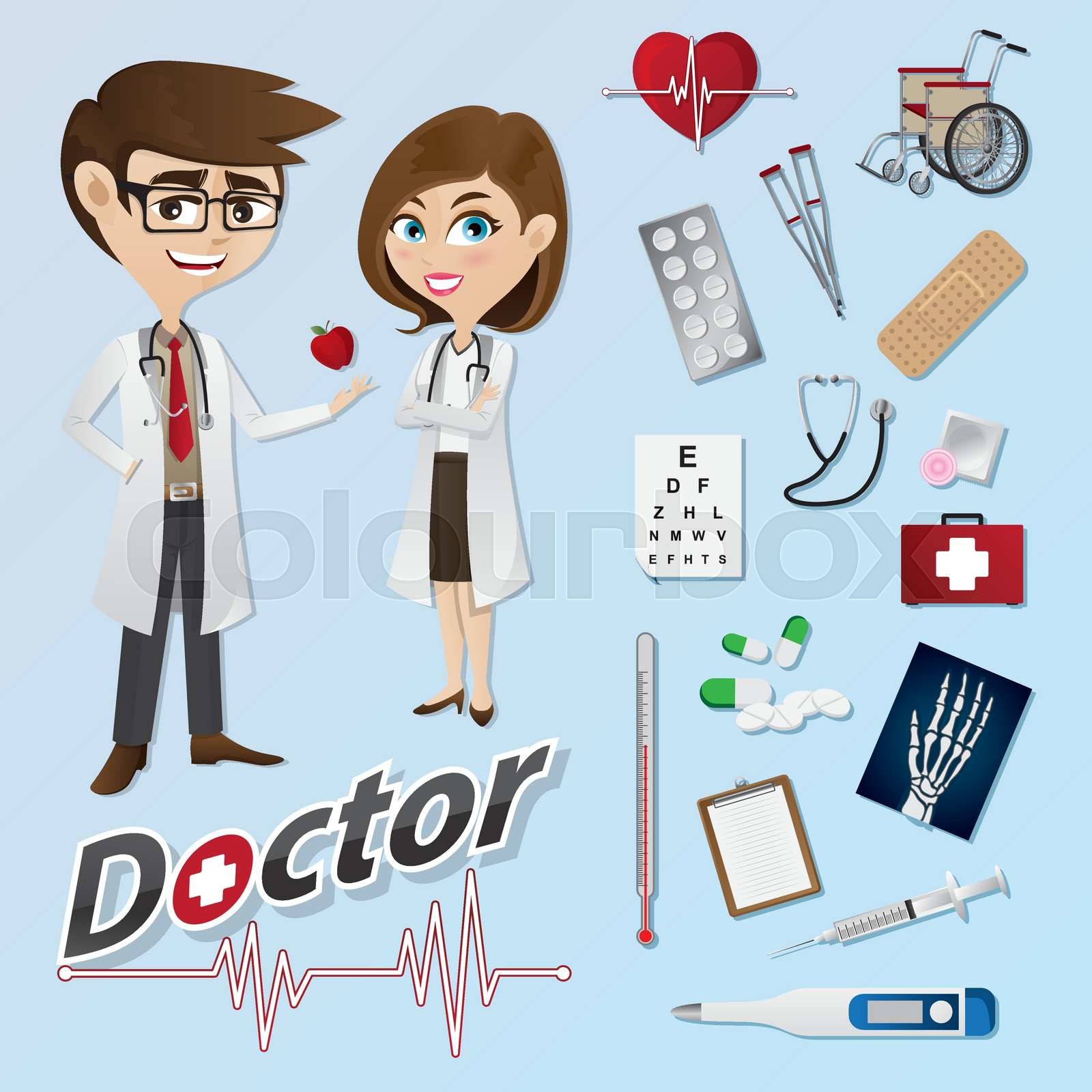 cartoon doctor with medical instruments | Stock vector | Colourbox