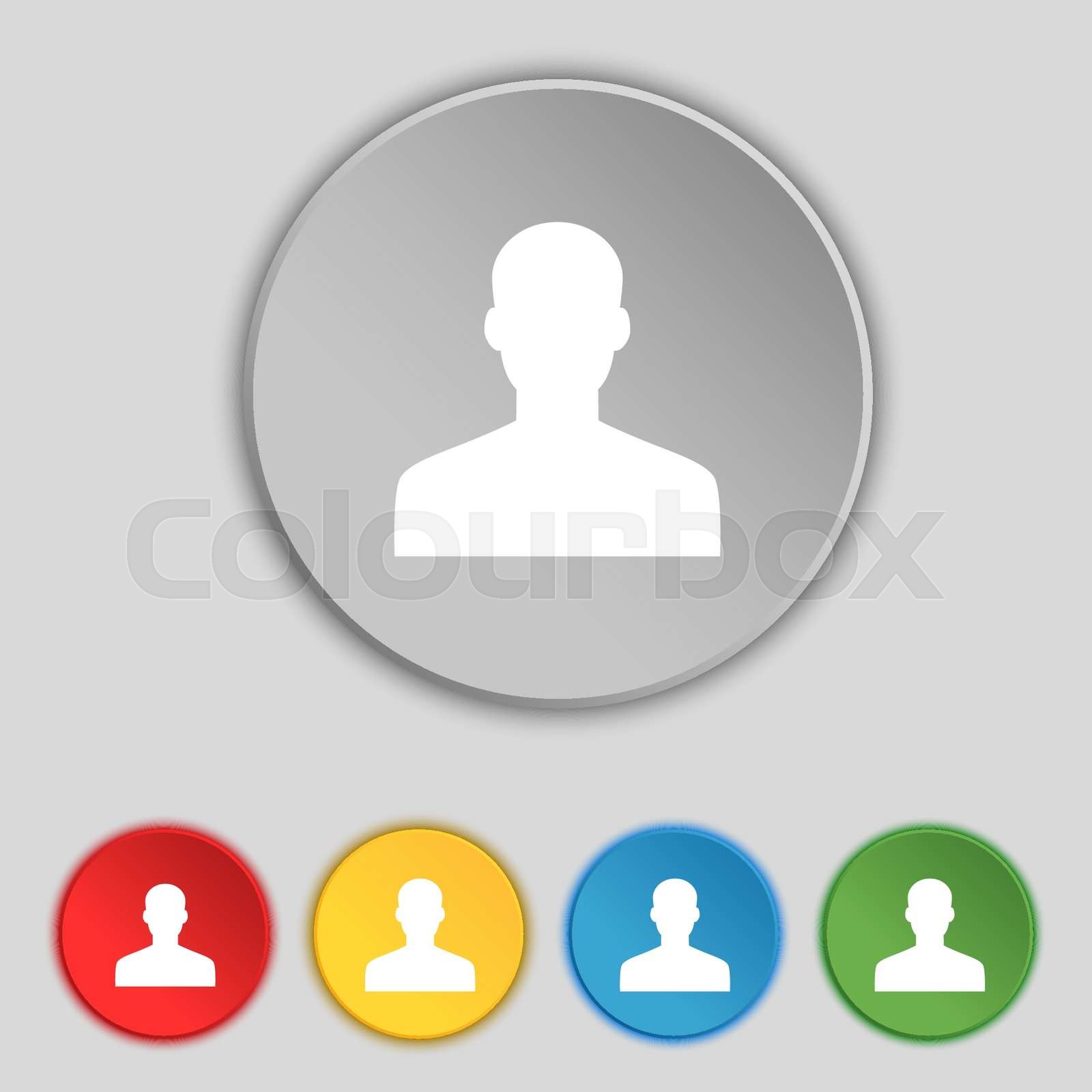 User, Person, Log in icon sign. Symbol on five flat buttons. Vector ...