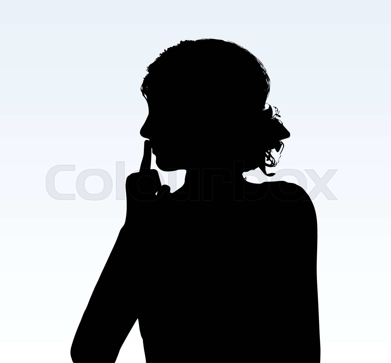 woman silhouette with hand gesture hush | Stock vector | Colourbox