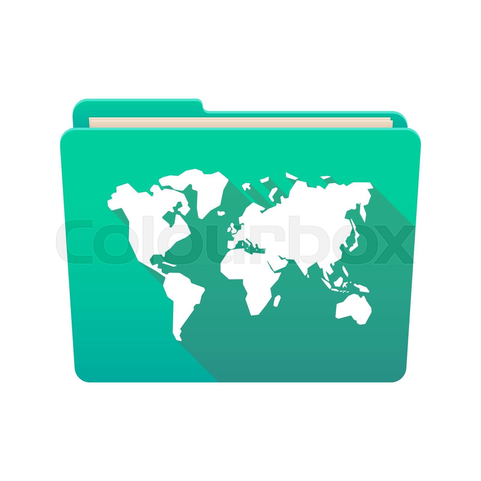 Folder icon with a world map | Stock vector | Colourbox