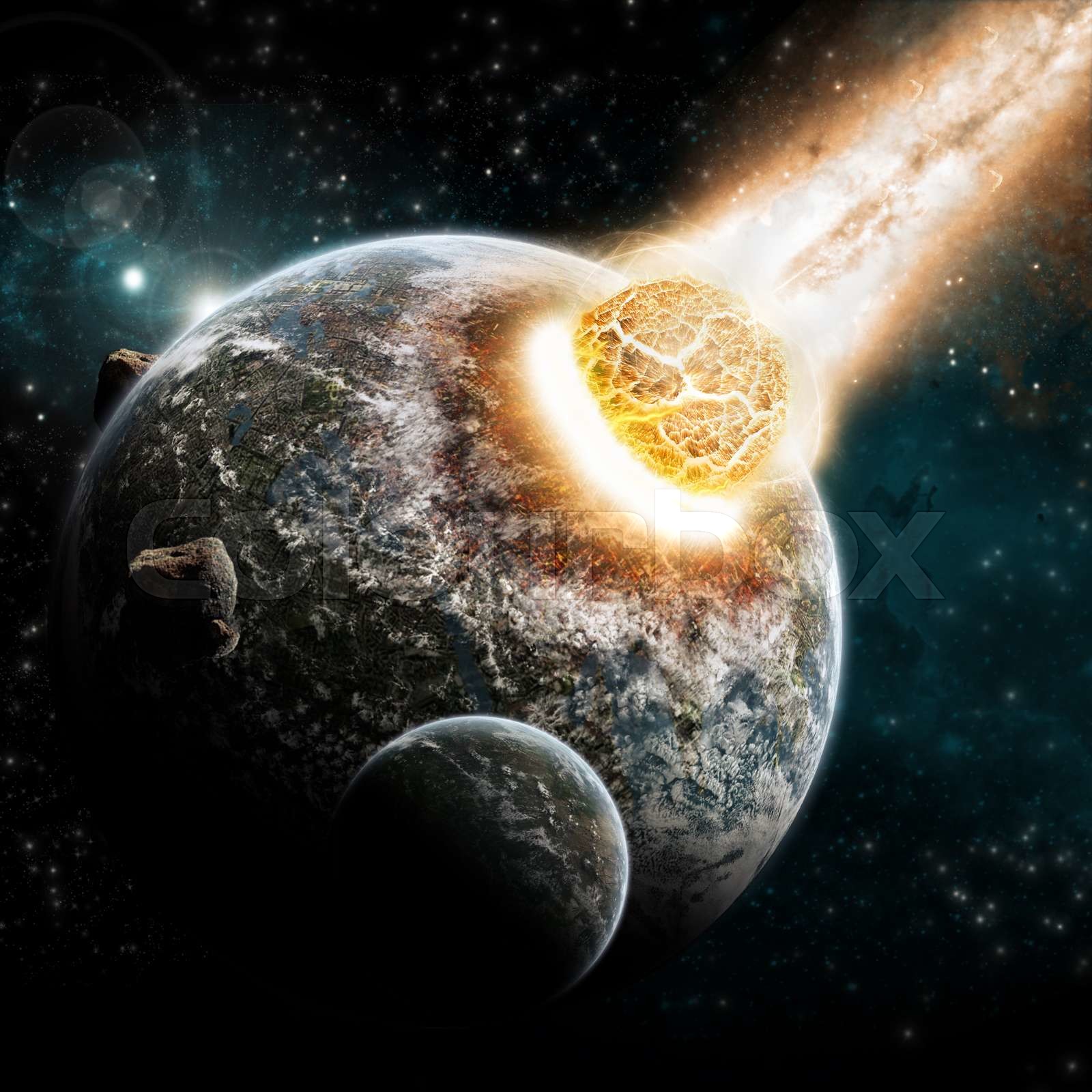 Meteorite impact on a planet in space | Stock image | Colourbox