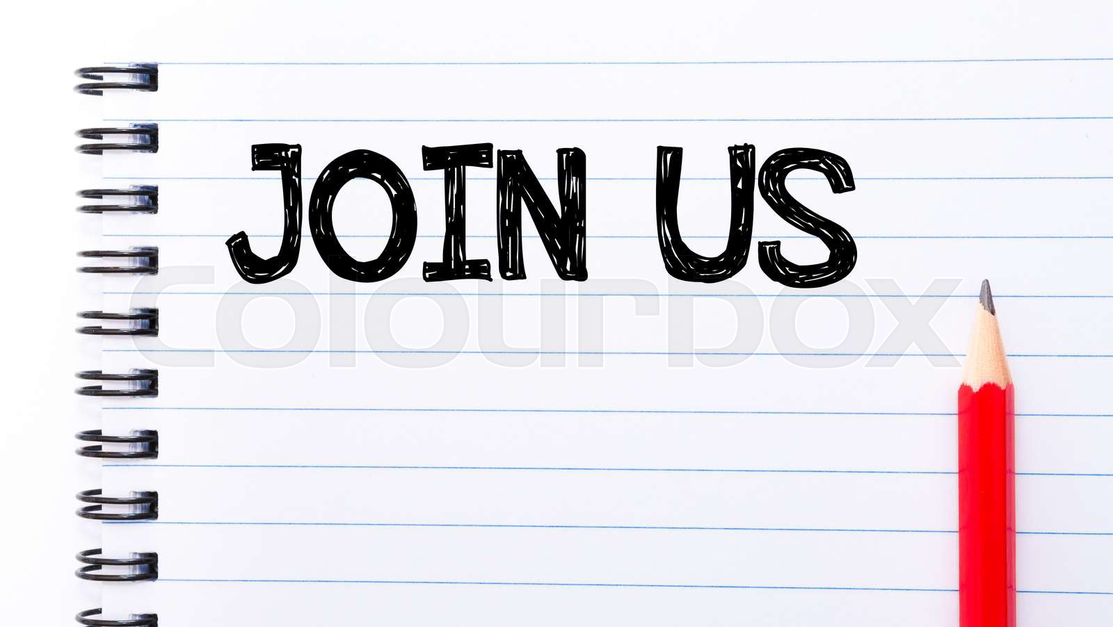 Join Us Text written on notebook page | Stock image | Colourbox