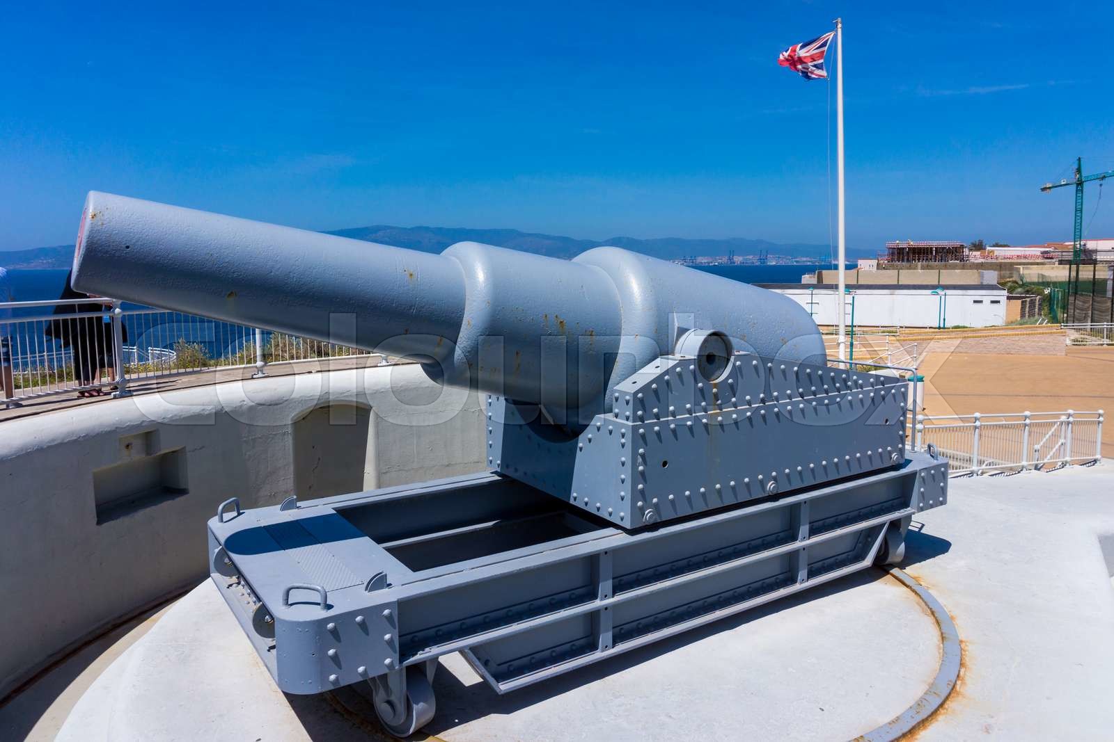 exhibit guns in Gibraltar. Rule Britannia. Old cannon installed at ...