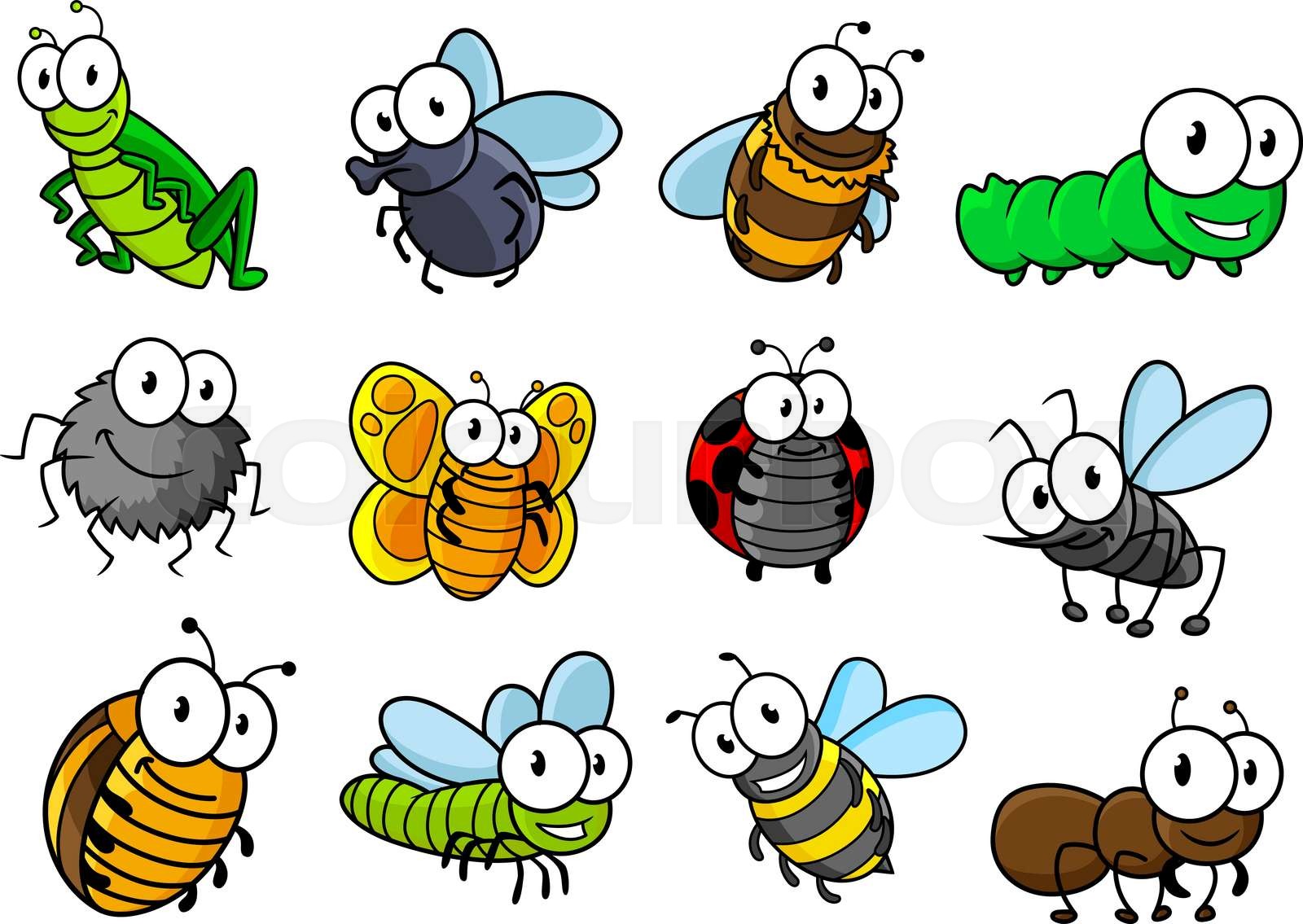 Colorful set of cartoon insects characters | Stock vector | Colourbox