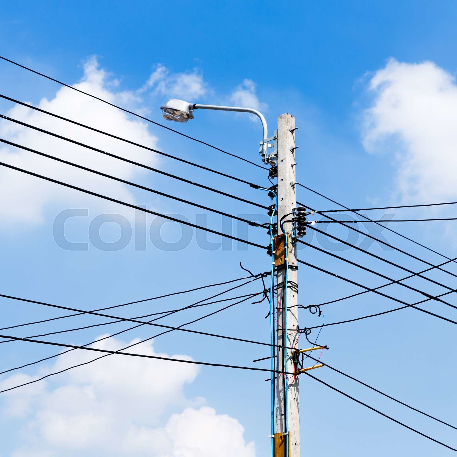 Electricity power wire and street lamp | Stock image | Colourbox