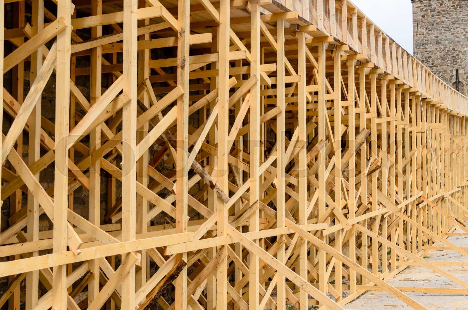 Wooden Scaffolding on Exterior of Building | Stock image | Colourbox
