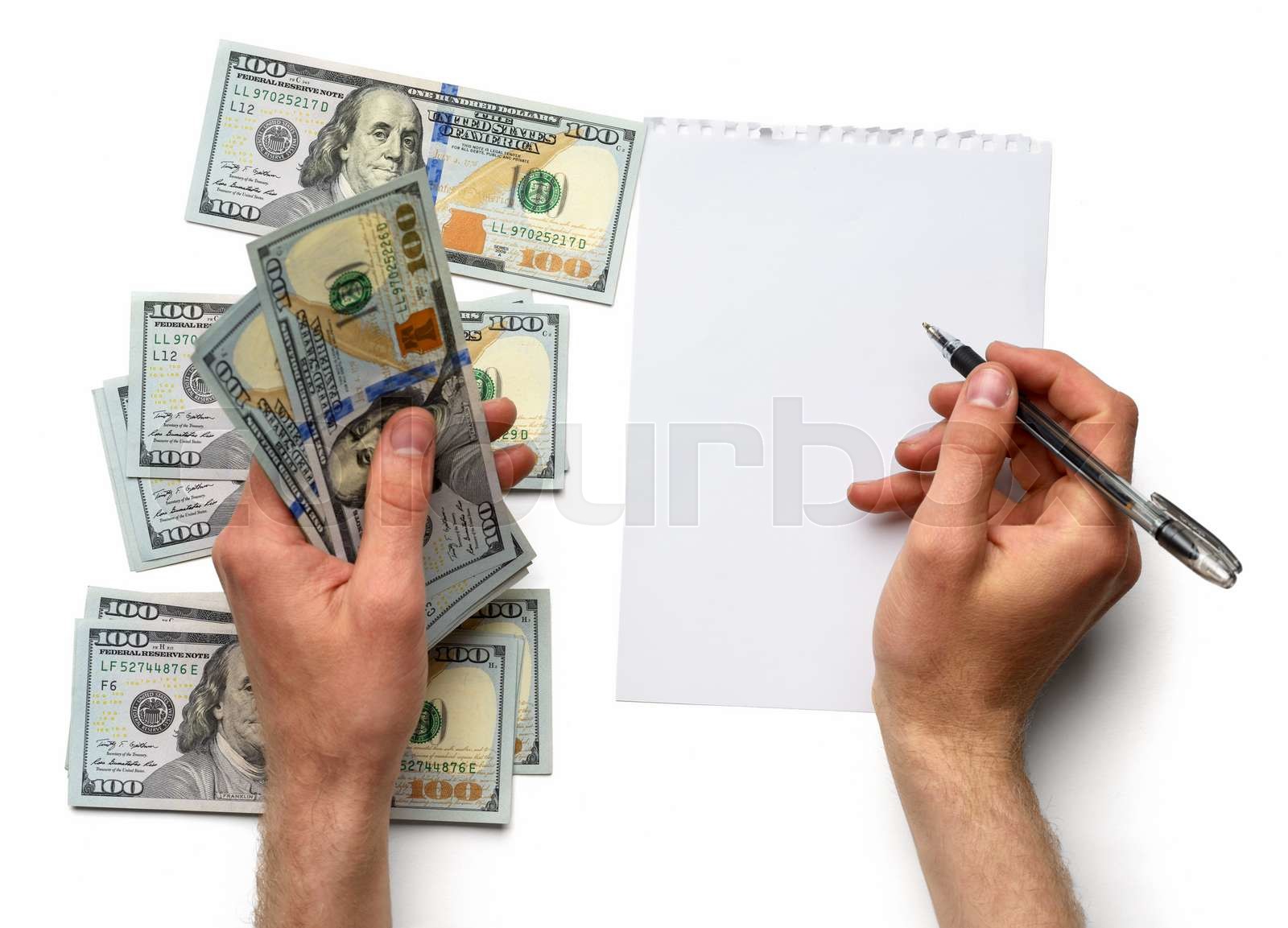 record expenses on white sheet | Stock image | Colourbox