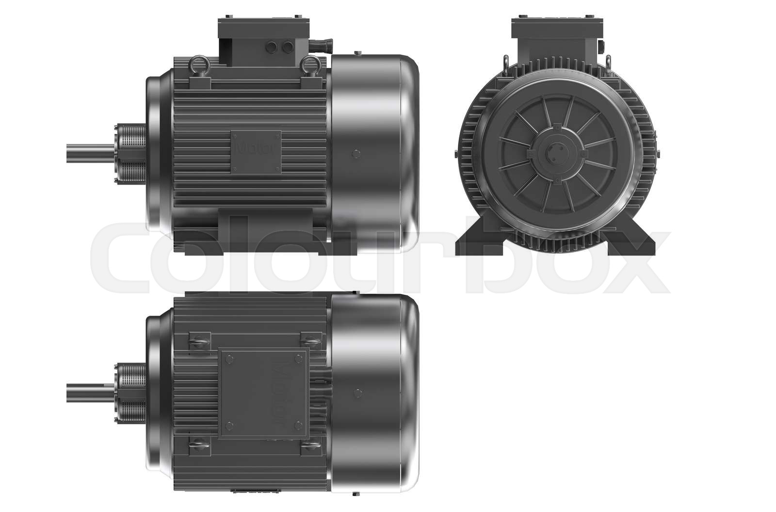 Industrial electric motors front, side, back view | Stock image | Colourbox