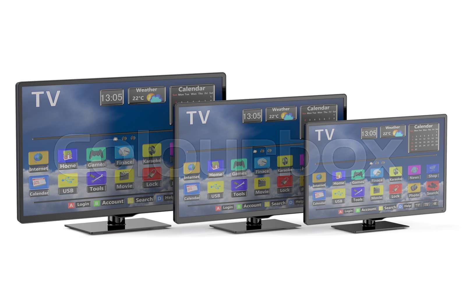 three smart tv with different diagonal | Stock image | Colourbox