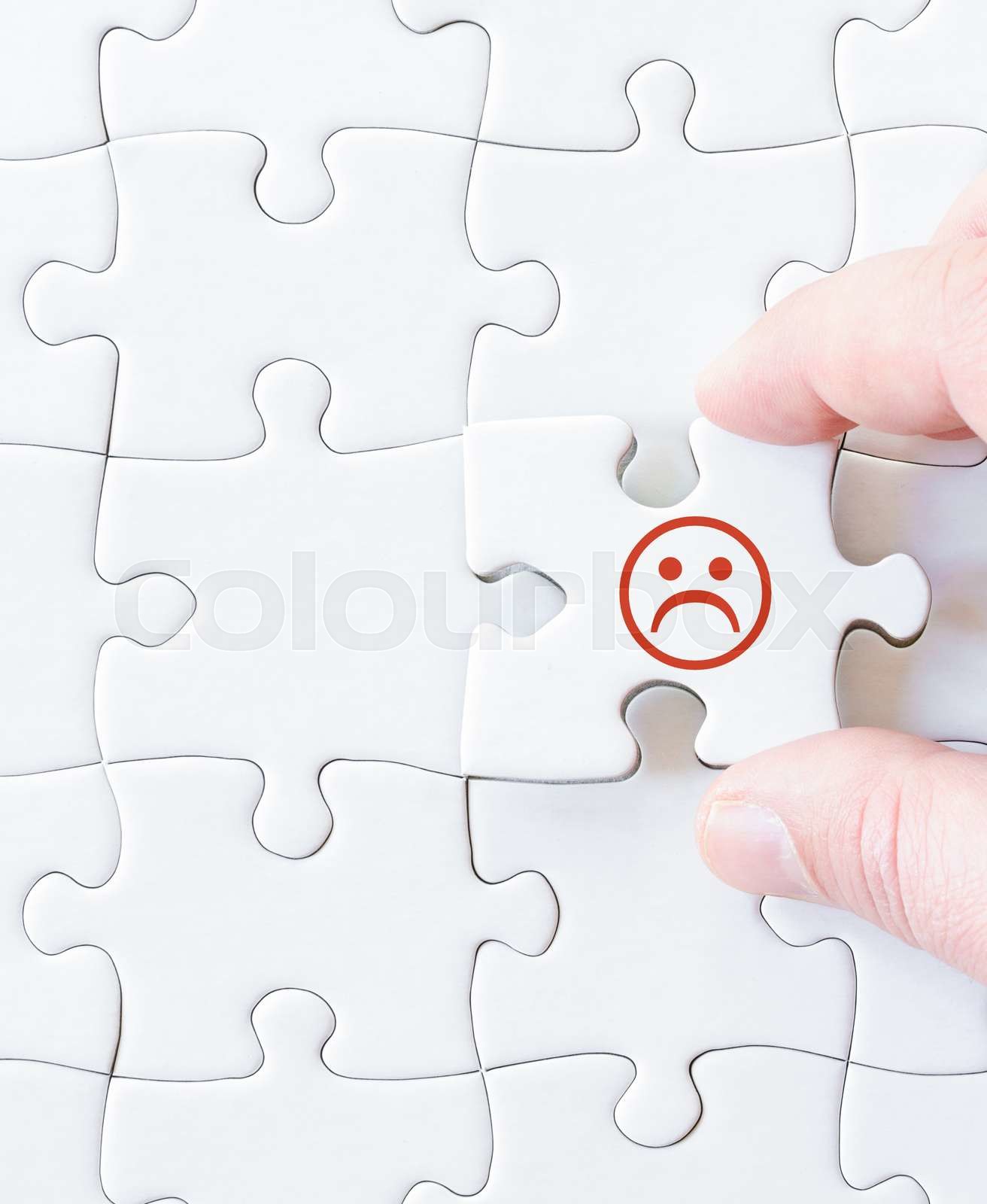 Missing jigsaw puzzle piece with sad emoticon face | Stock image ...