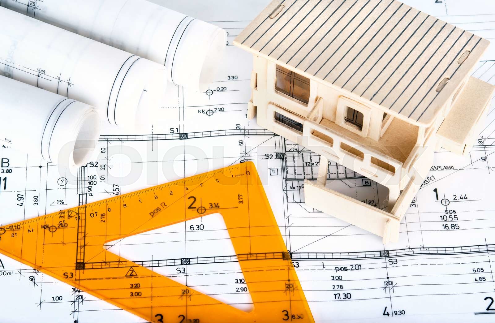 Architecture rolls architectural plans project architect | Stock image | Colourbox